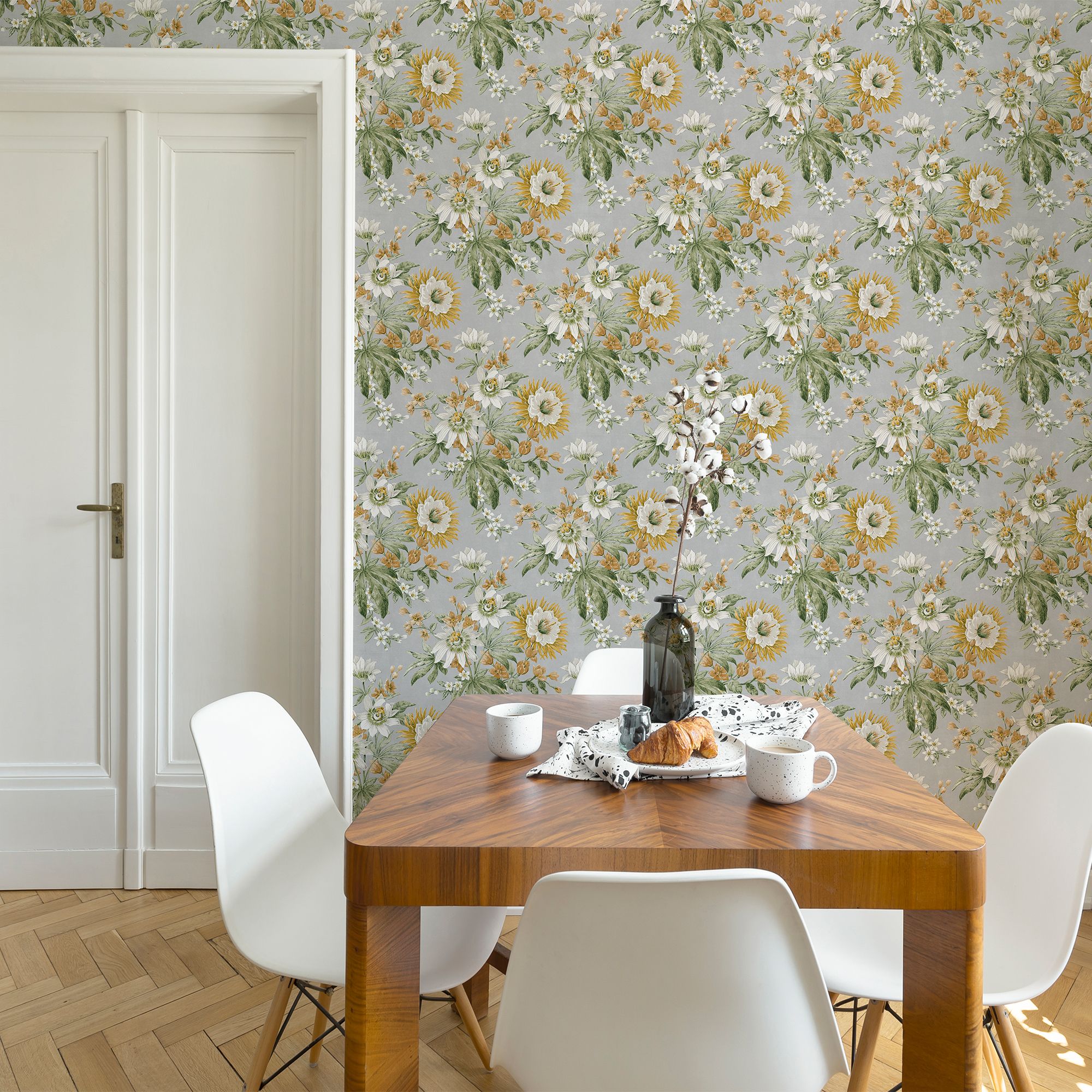 Superfresco Easy Grey & ochre Floral Smooth Wallpaper Sample