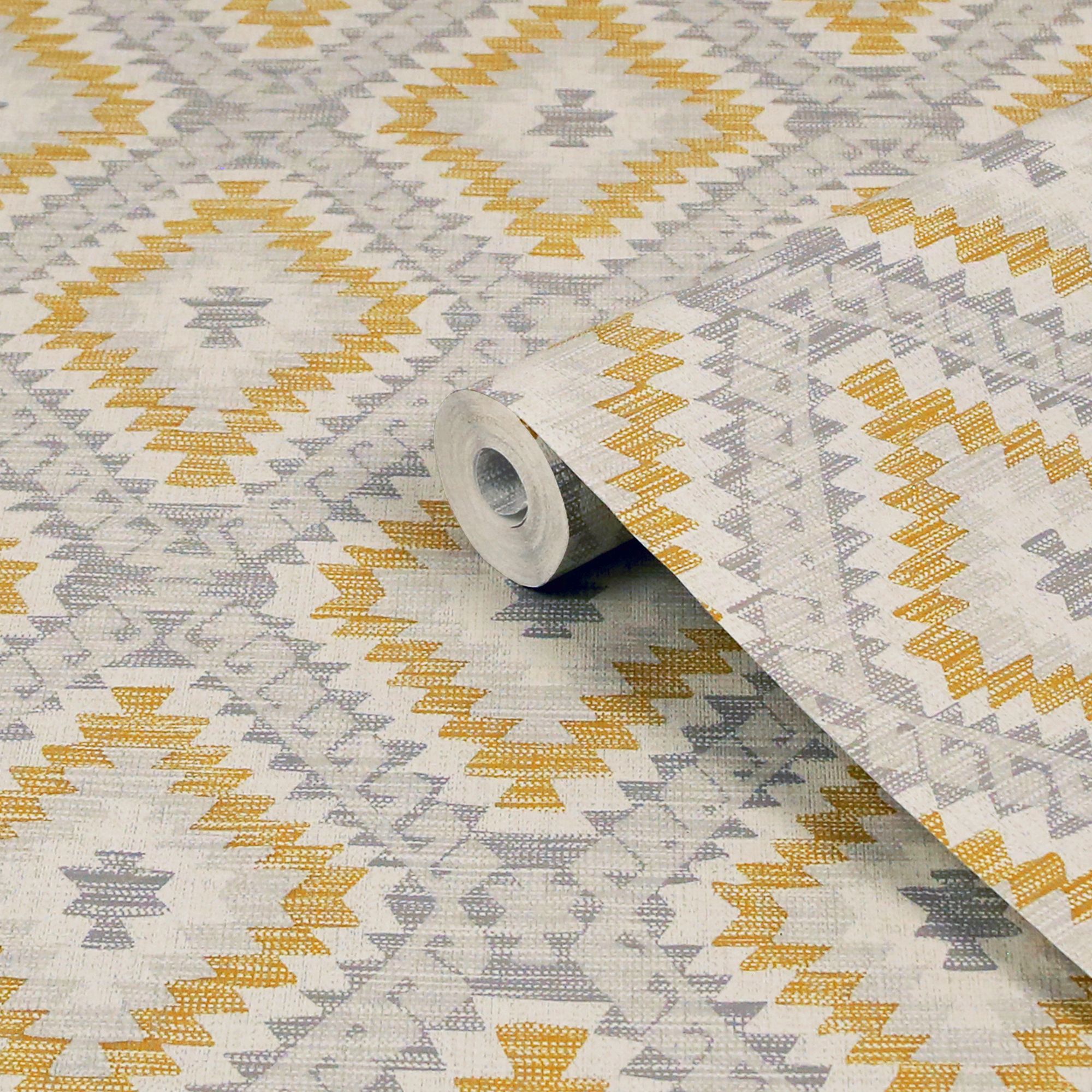 Superfresco Easy Grey & yellow Woven effect Geometric Textured ...