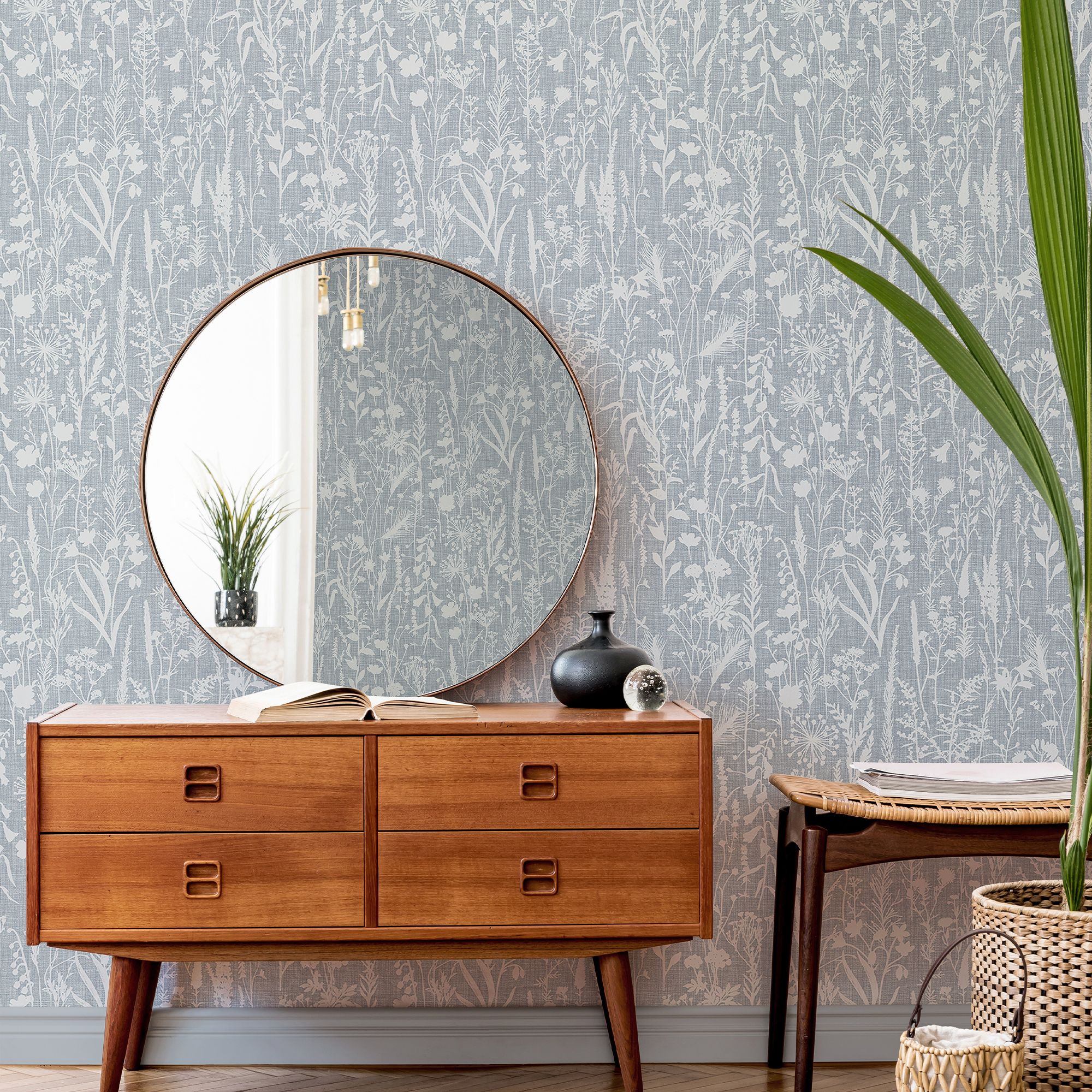 Superfresco Easy Powder Blue Floral Patterned Smooth Wallpaper