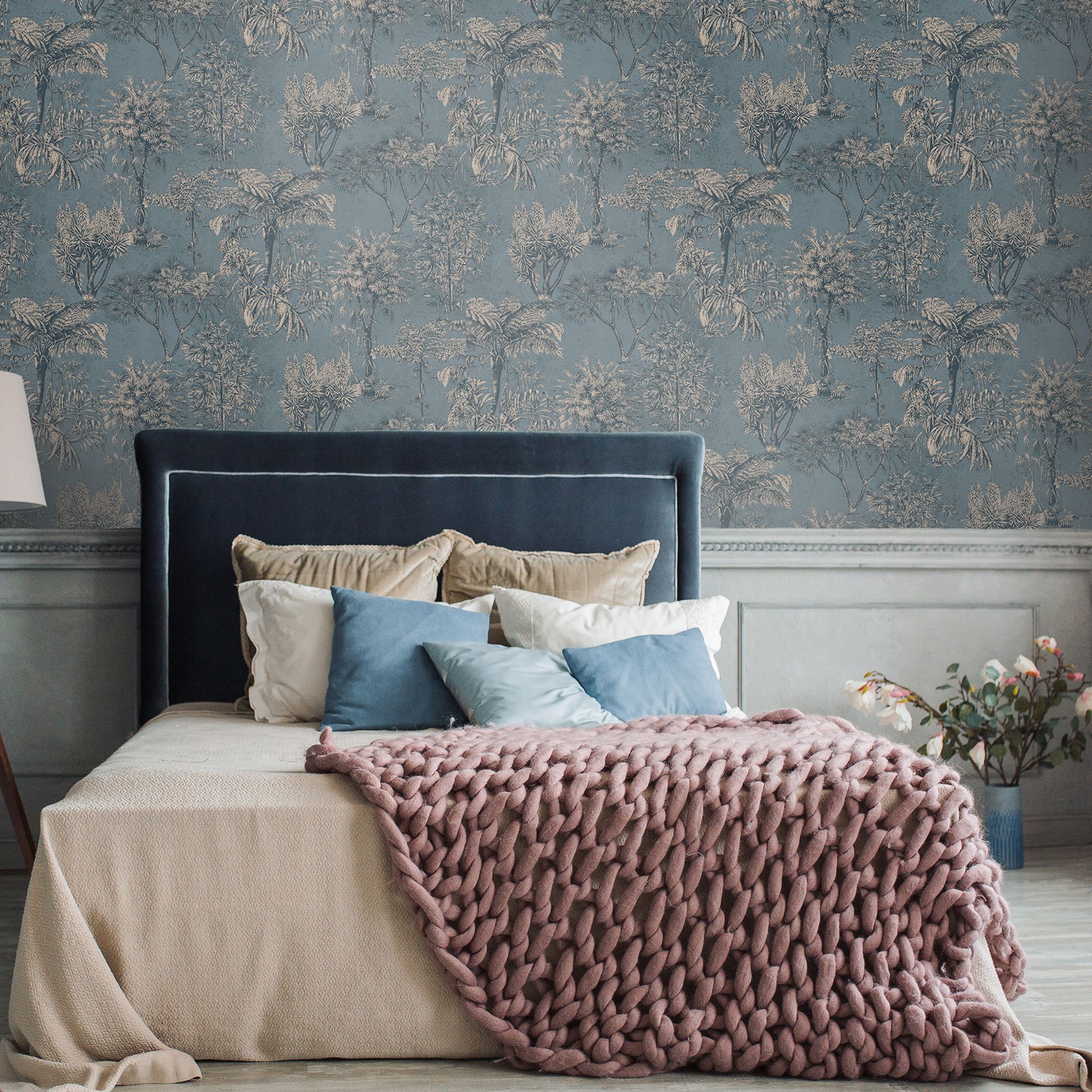 Superfresco Easy Wanderlust Blue Metallic effect Tropical Plains Smooth ...