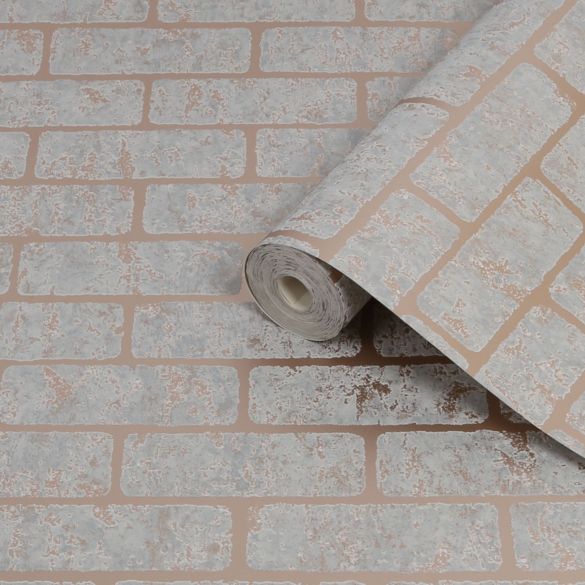 Superfresco Milan Grey Brick Rose gold effect Smooth Wallpaper | DIY at B&Q