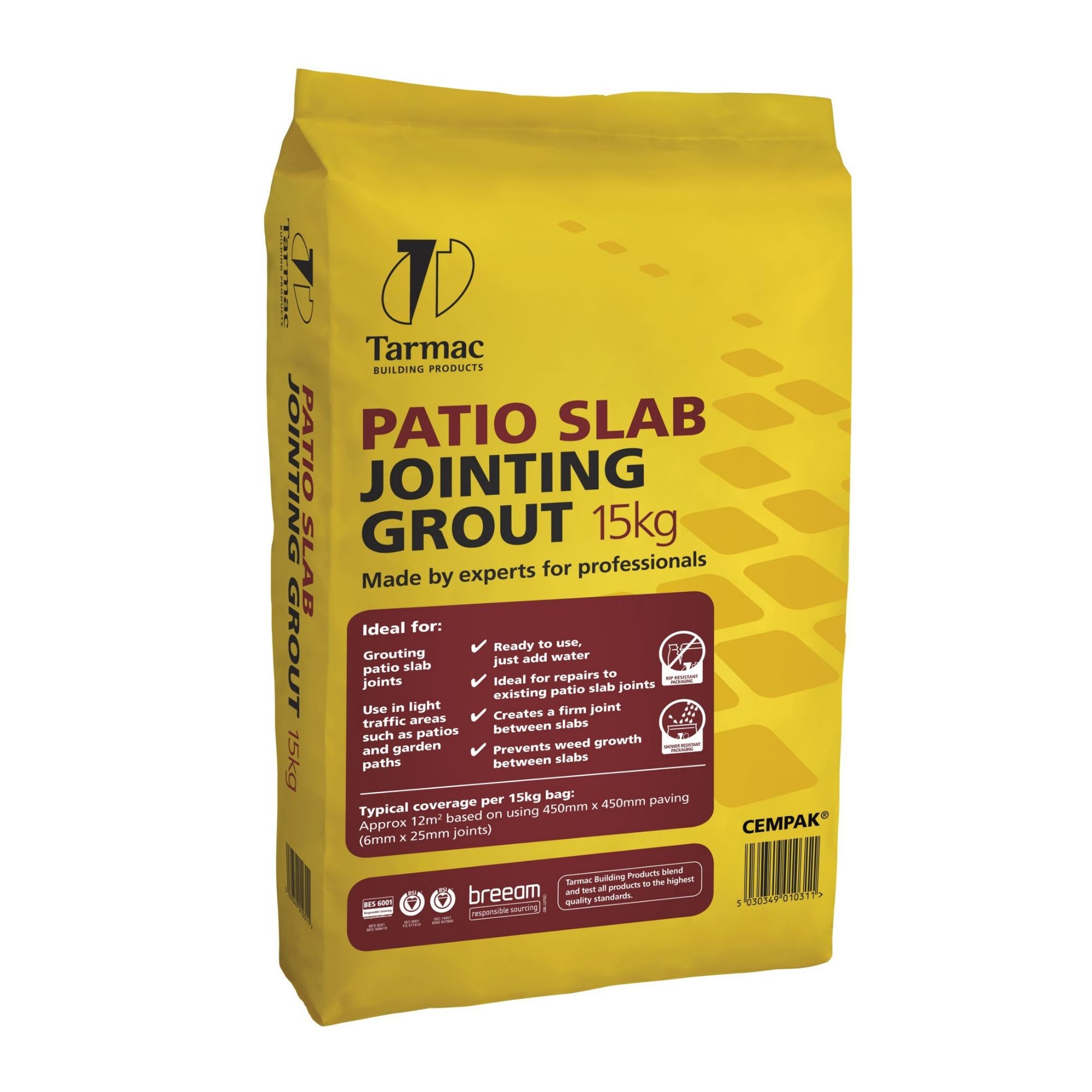 Tarmac Patio Slab Ready mixed Grey Grout, 15kg Bag | DIY at B&Q