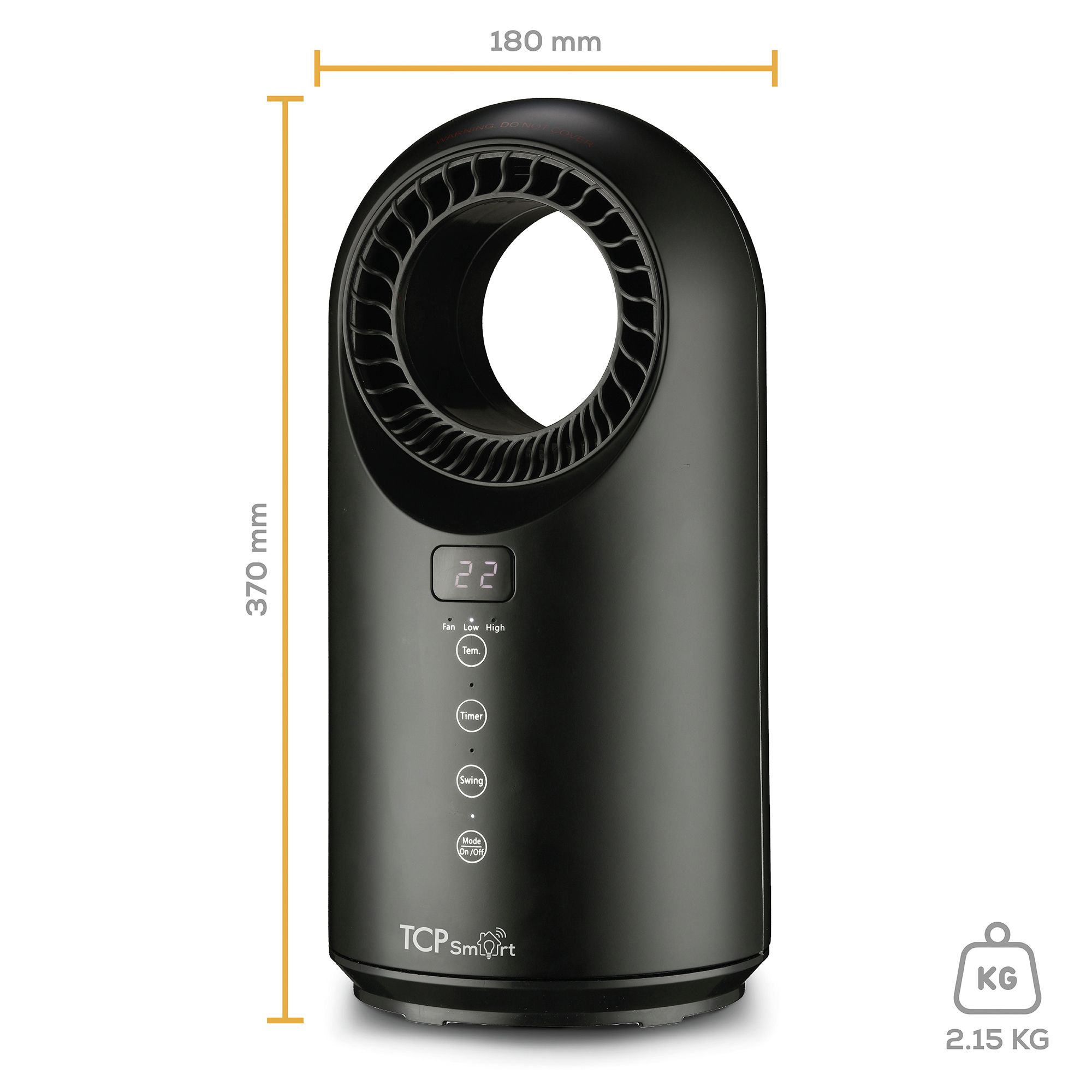 TCP 1500W Black Freestanding Smart Dry Digital Fan heater