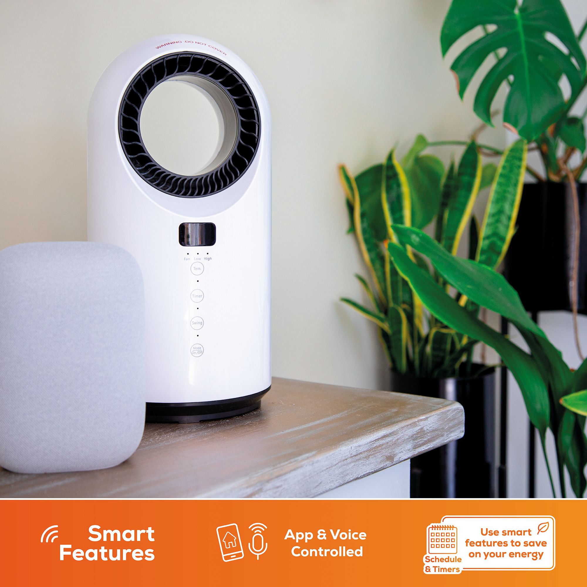 TCP Bladeless 1500W White Freestanding Smart LED Fan heater