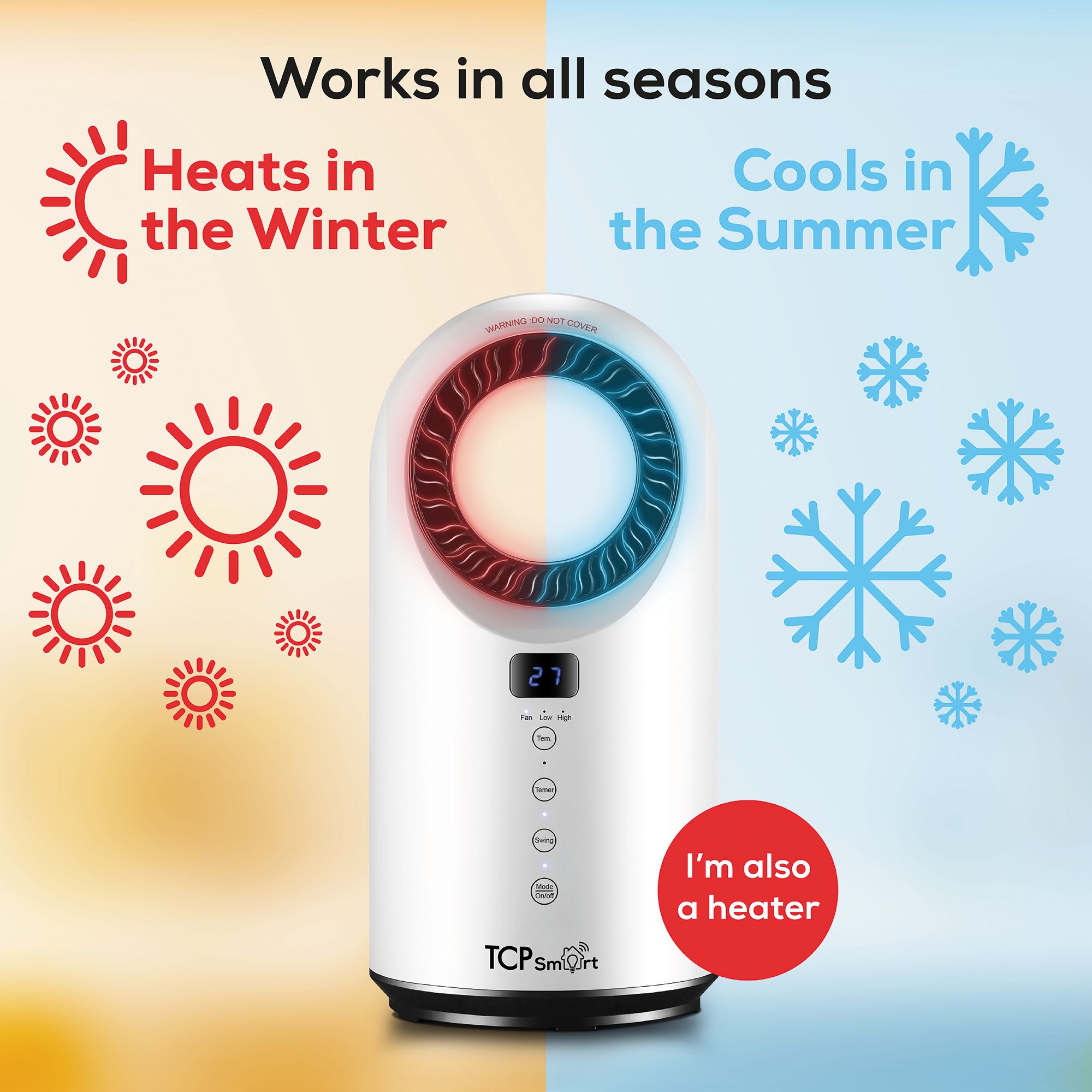 TCP Bladeless 1500W White Freestanding Smart LED Fan heater