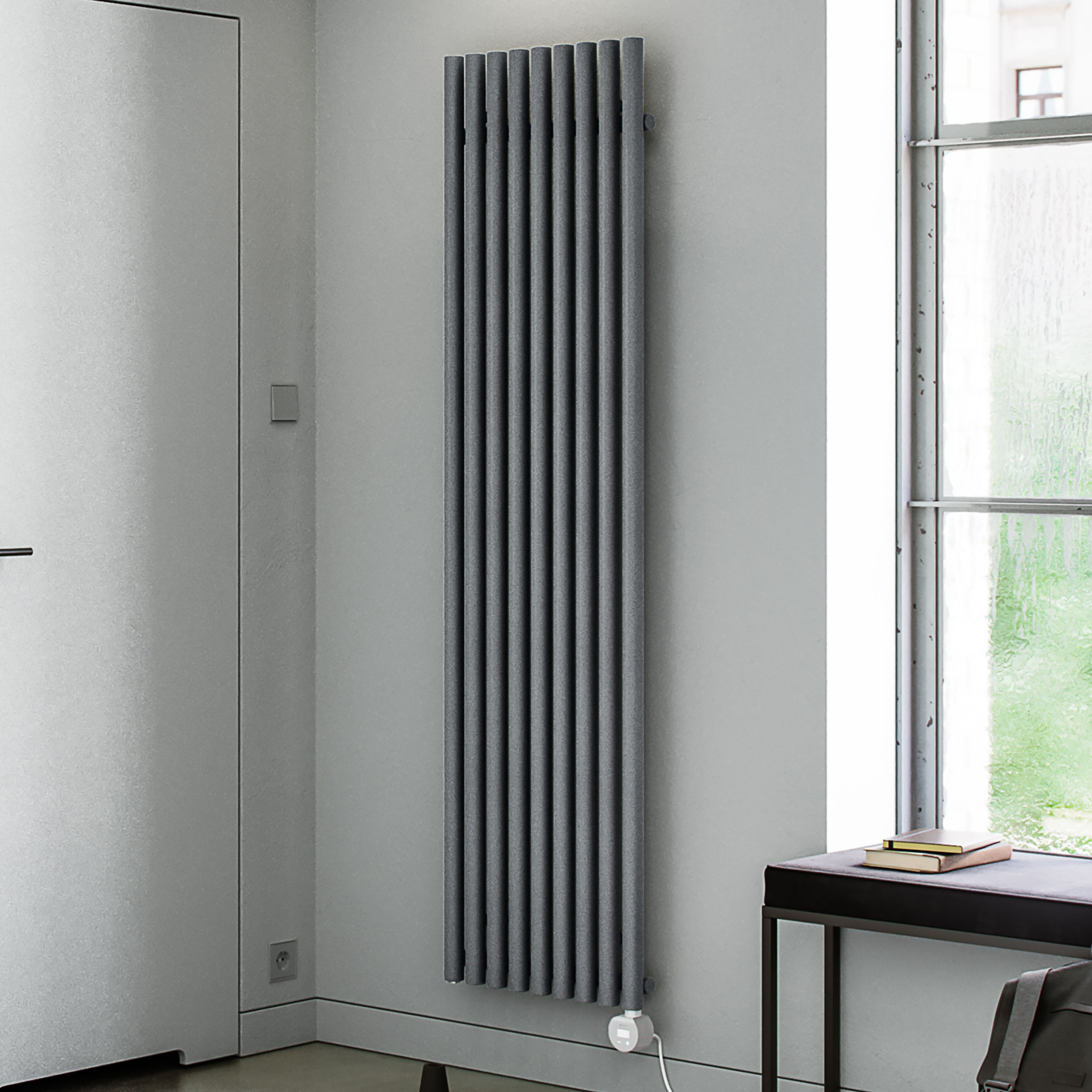 Terma 230V 1kW Salt n Pepper Smart Vertical Oil-filled radiator (H ...