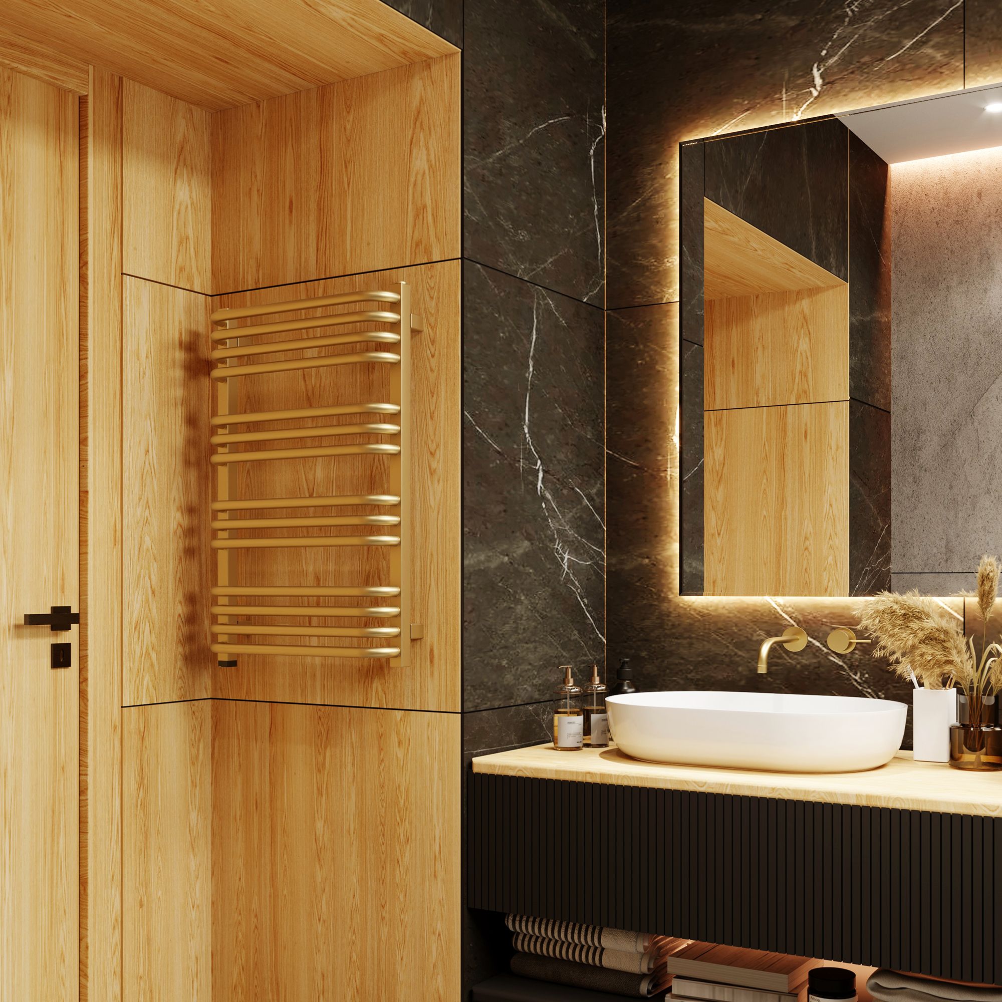 Terma Alex ONE Brass effect Electric Flat Towel warmer (W)500mm x (H)760mm