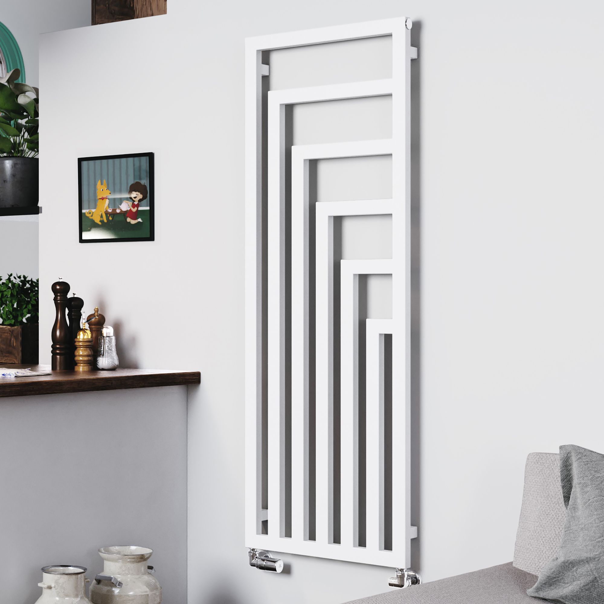 Terma Angus White Electric Vertical Designer 2425BTU Radiator, (W)520mm ...