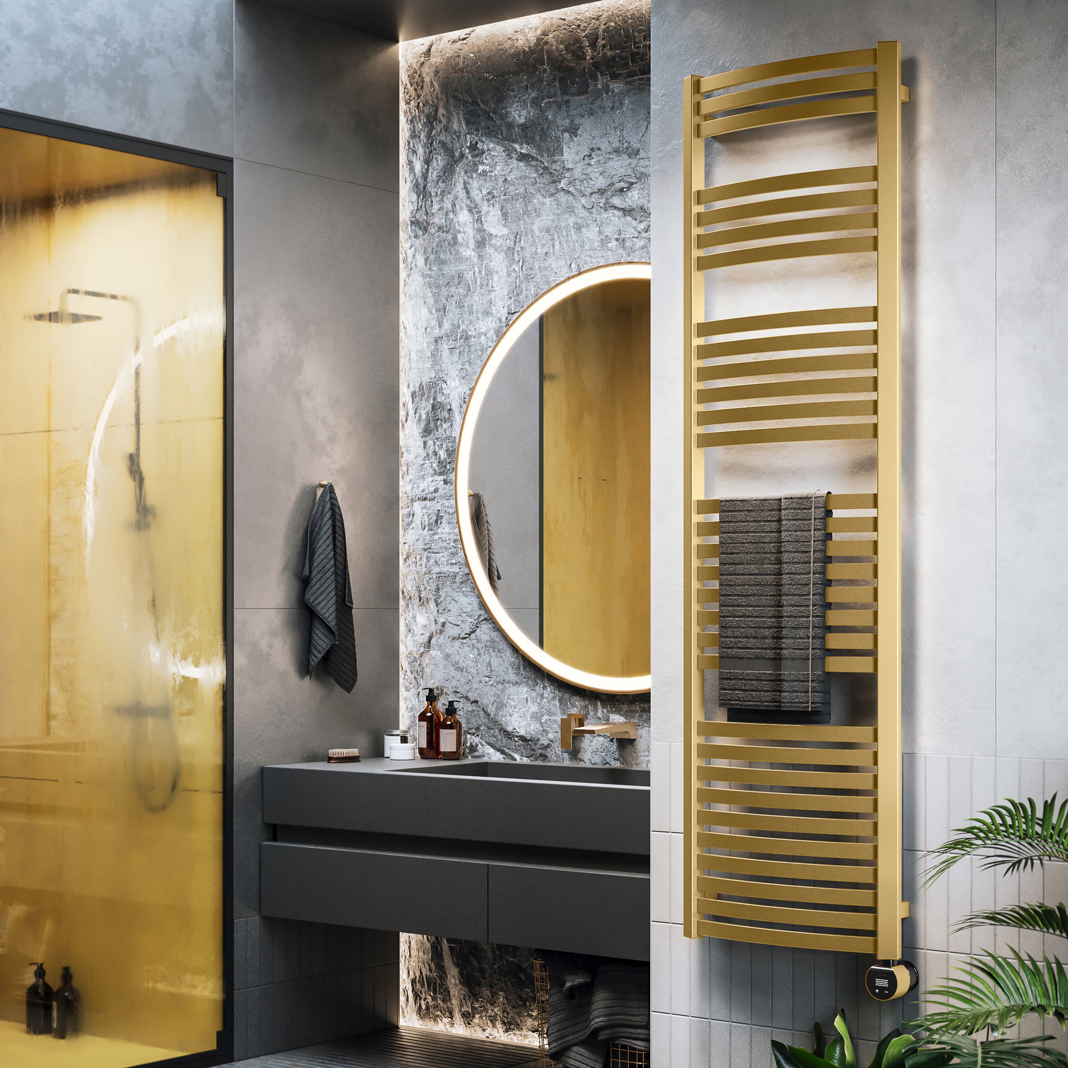 Terma Dexter Matt brass Oil-filled Electric towel radiator Heating ...