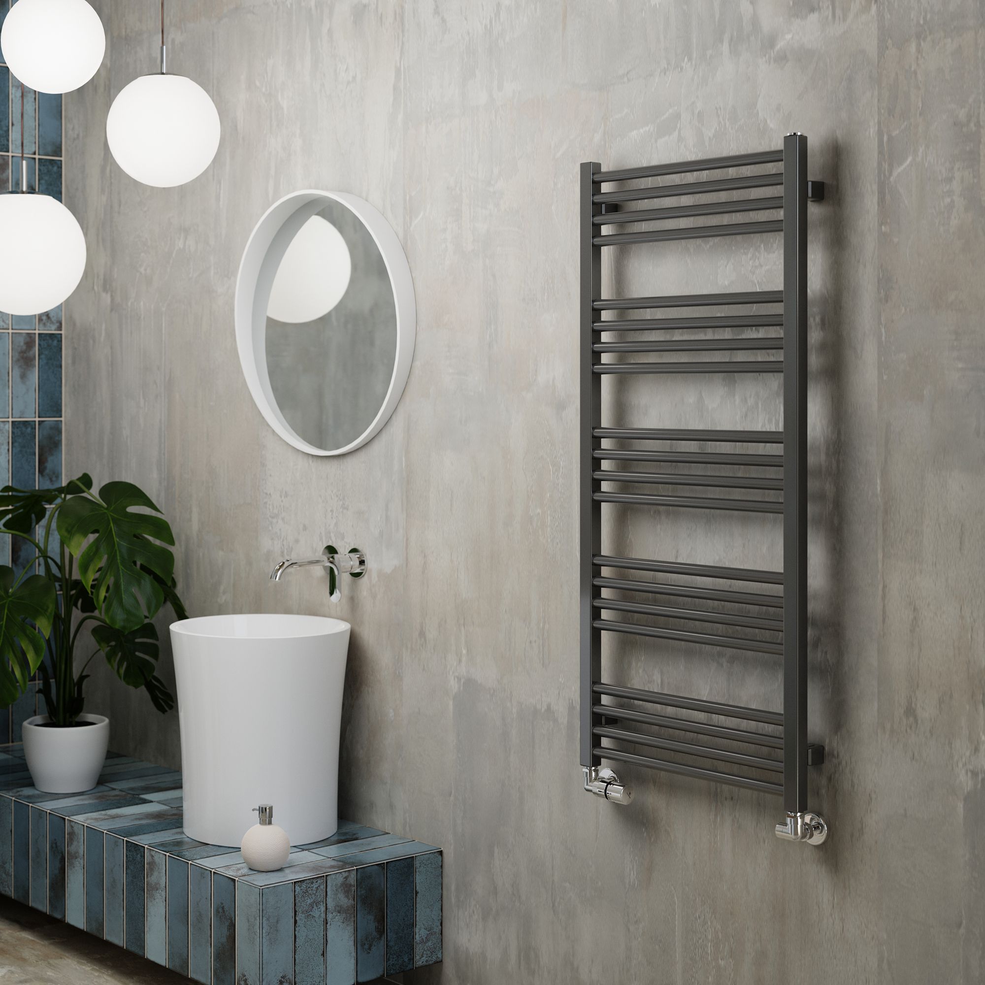 Terma Fiona Grey Electric & gas Flat Towel warmer (W)500mm x (H)1140mm