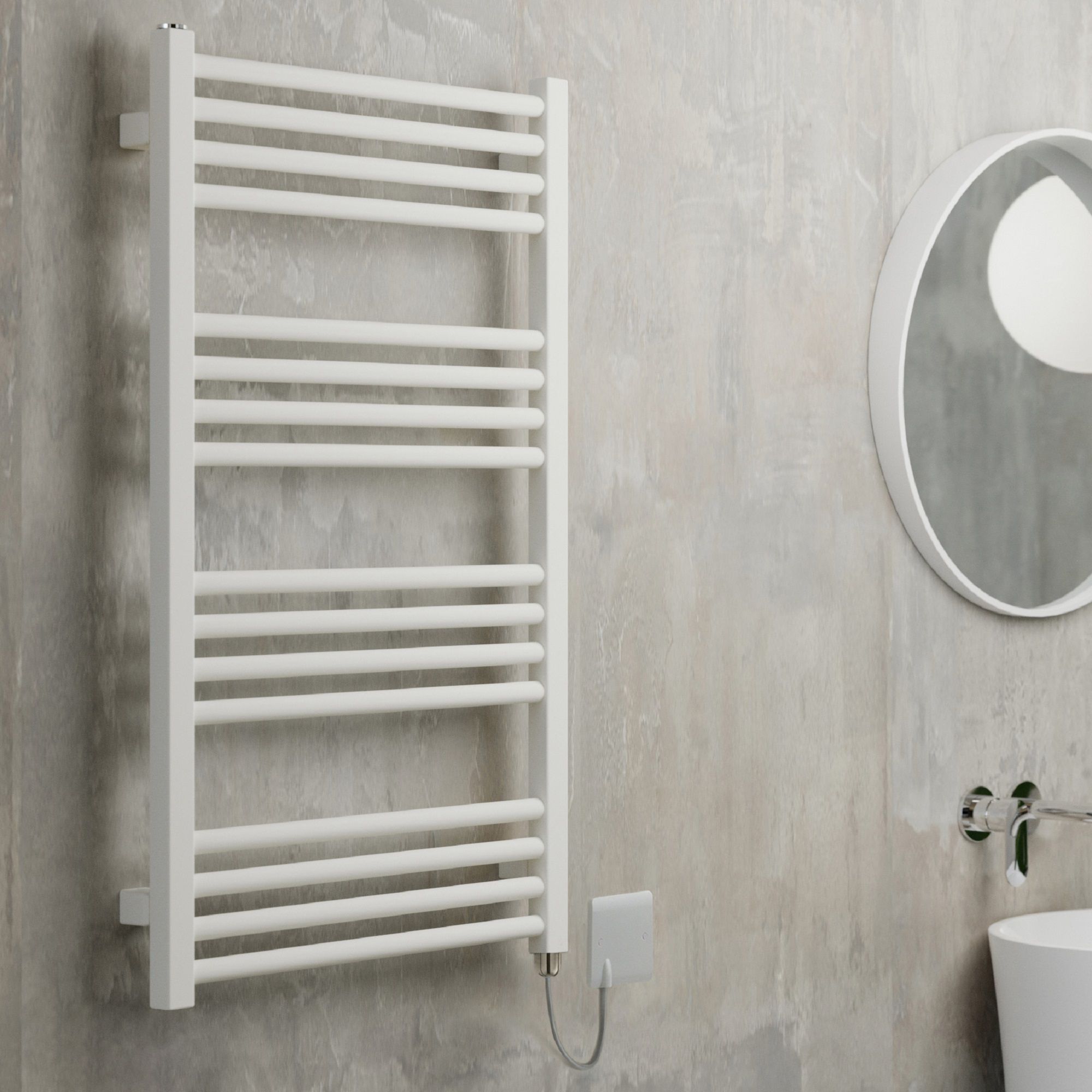 Terma Fiona Matt soft white Oil-filled 1364BTU Electric towel radiator ...