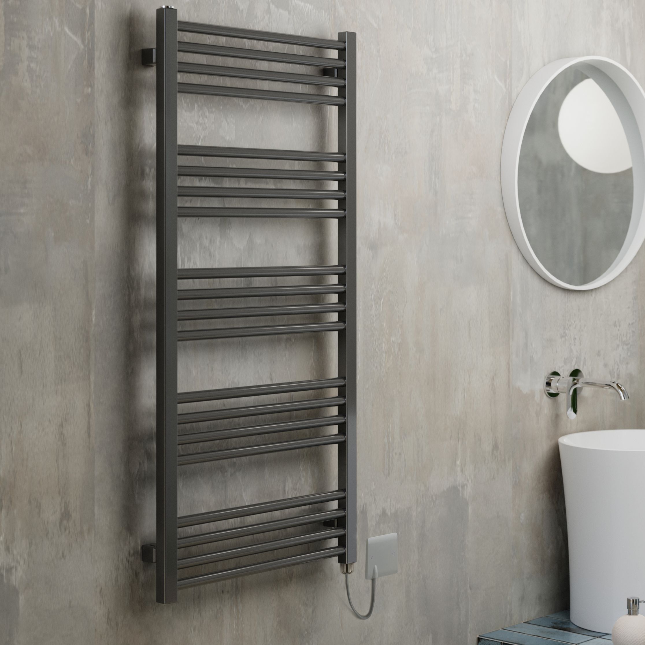 Terma Fiona Matt sparkling grey Oil-filled Electric towel radiator ...