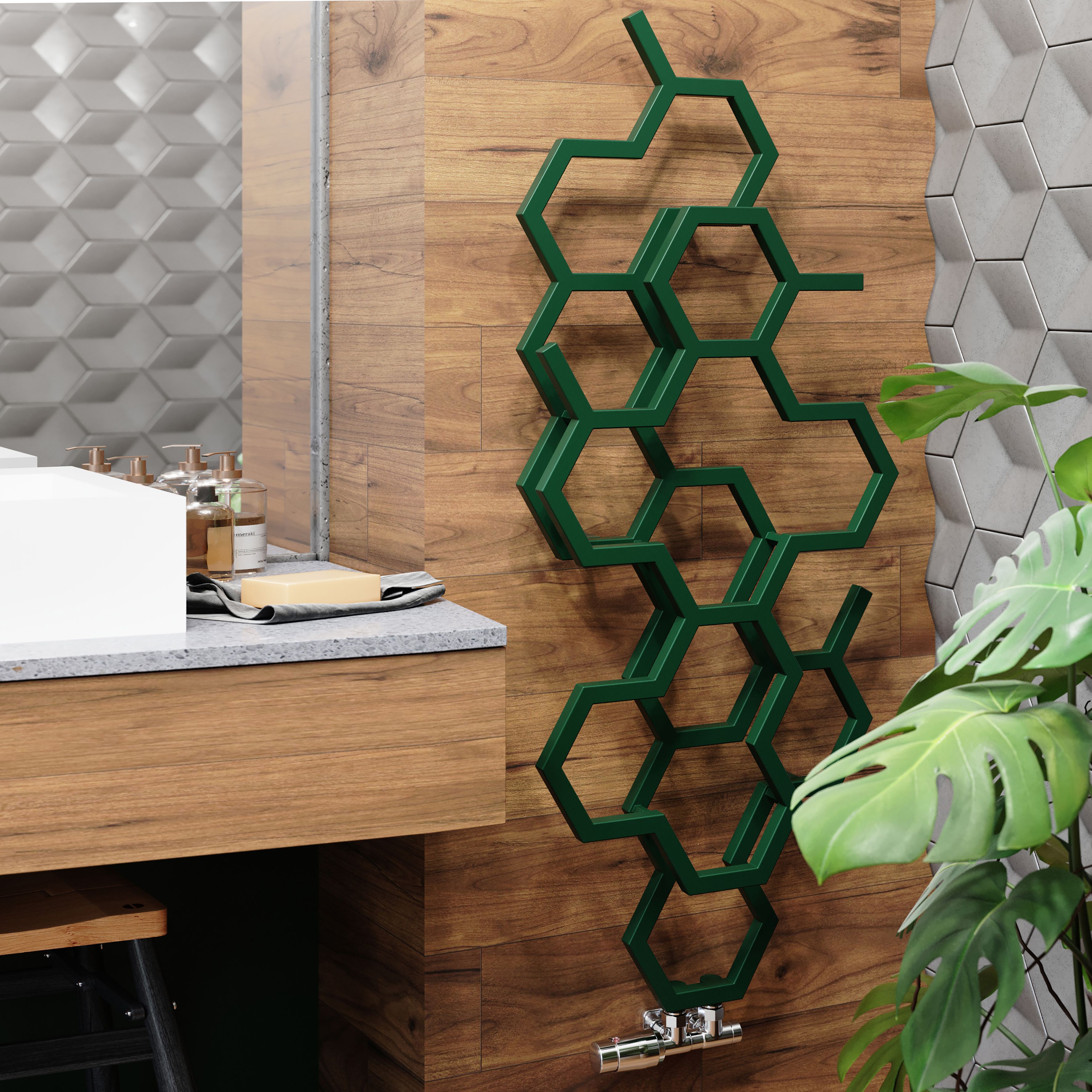 Terma Hex Green Hydronic Vertical Designer 1180BTU Radiator, (W)486mm x ...