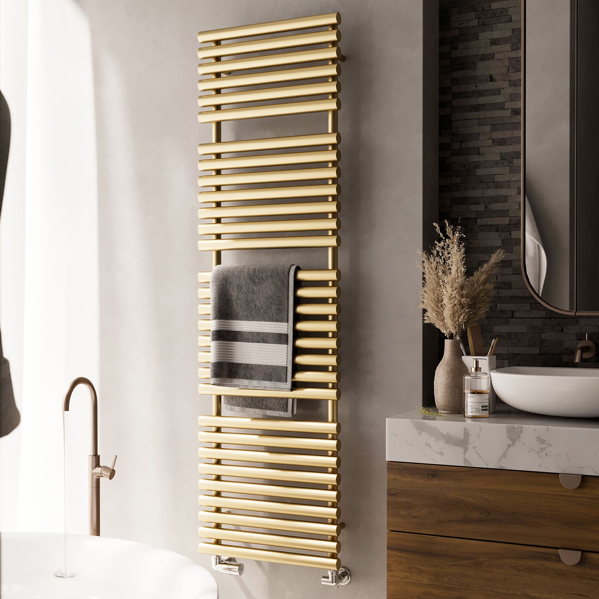 Terma Rolo Brass effect Electric & gas Flat Towel warmer (W)520mm x (H ...
