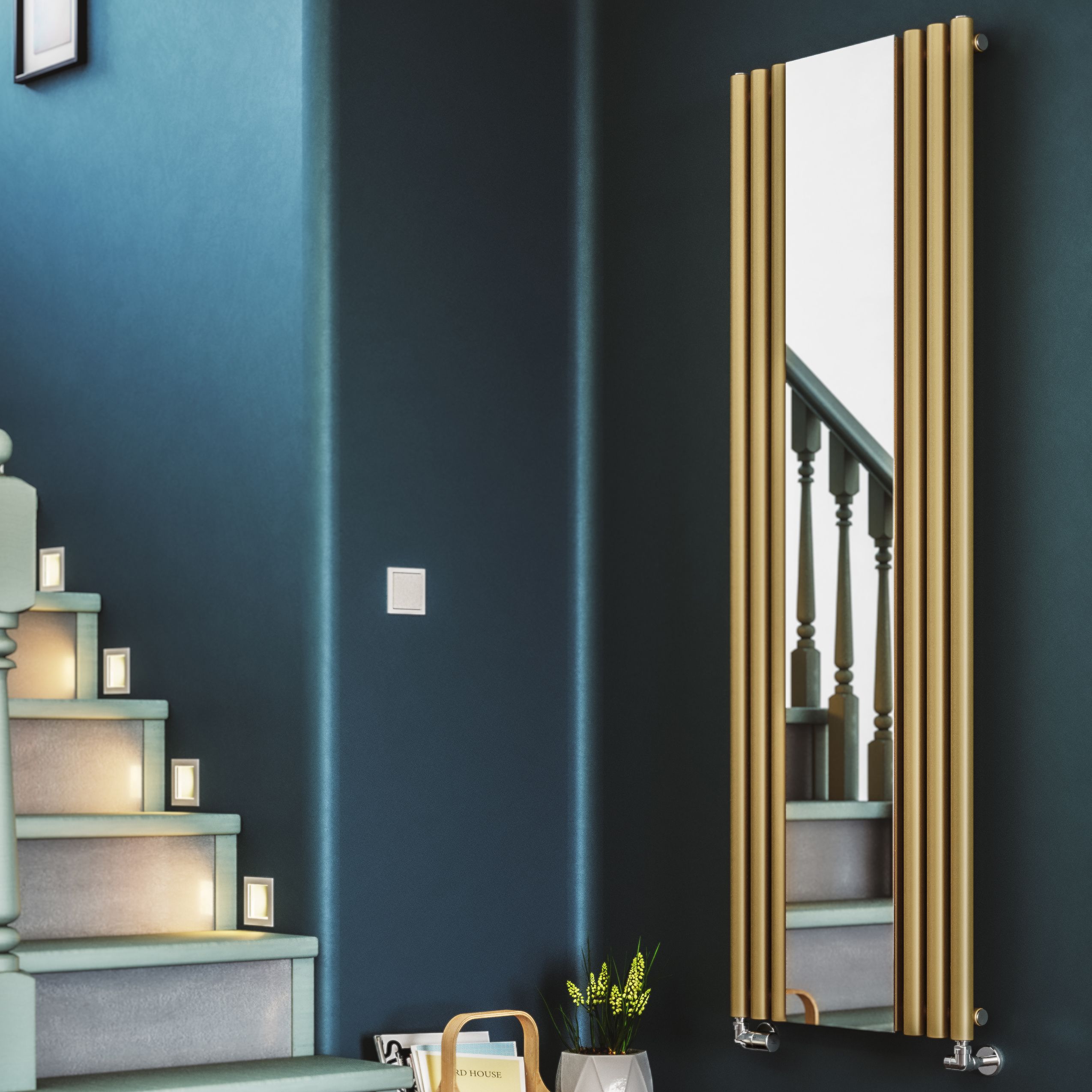 Terma Rolo Mirror Brass Electric Vertical Designer 2854BTU Radiator, (W ...