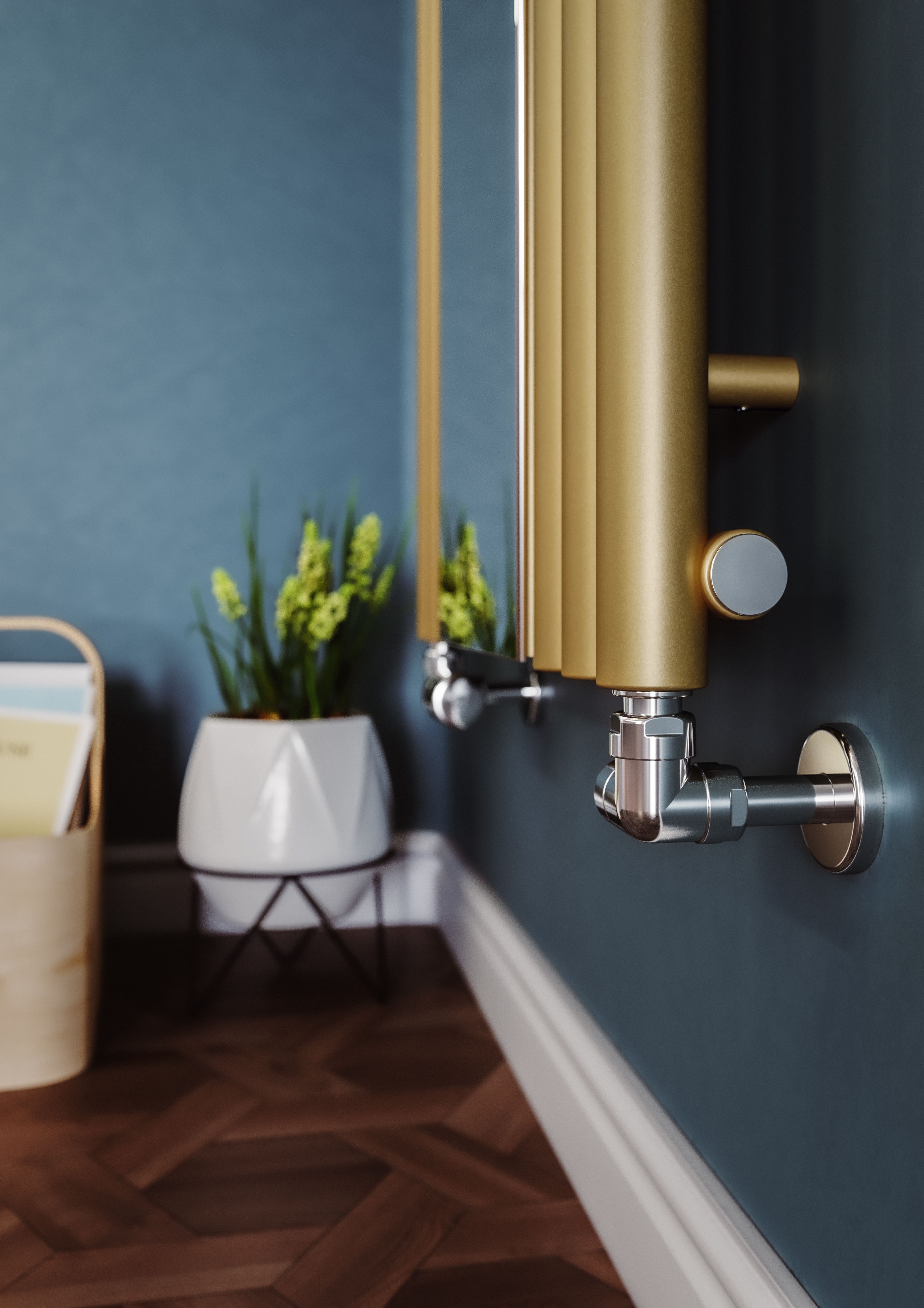 Terma Rolo Mirror Brass Electric Vertical Designer 2854BTU Radiator, (W ...