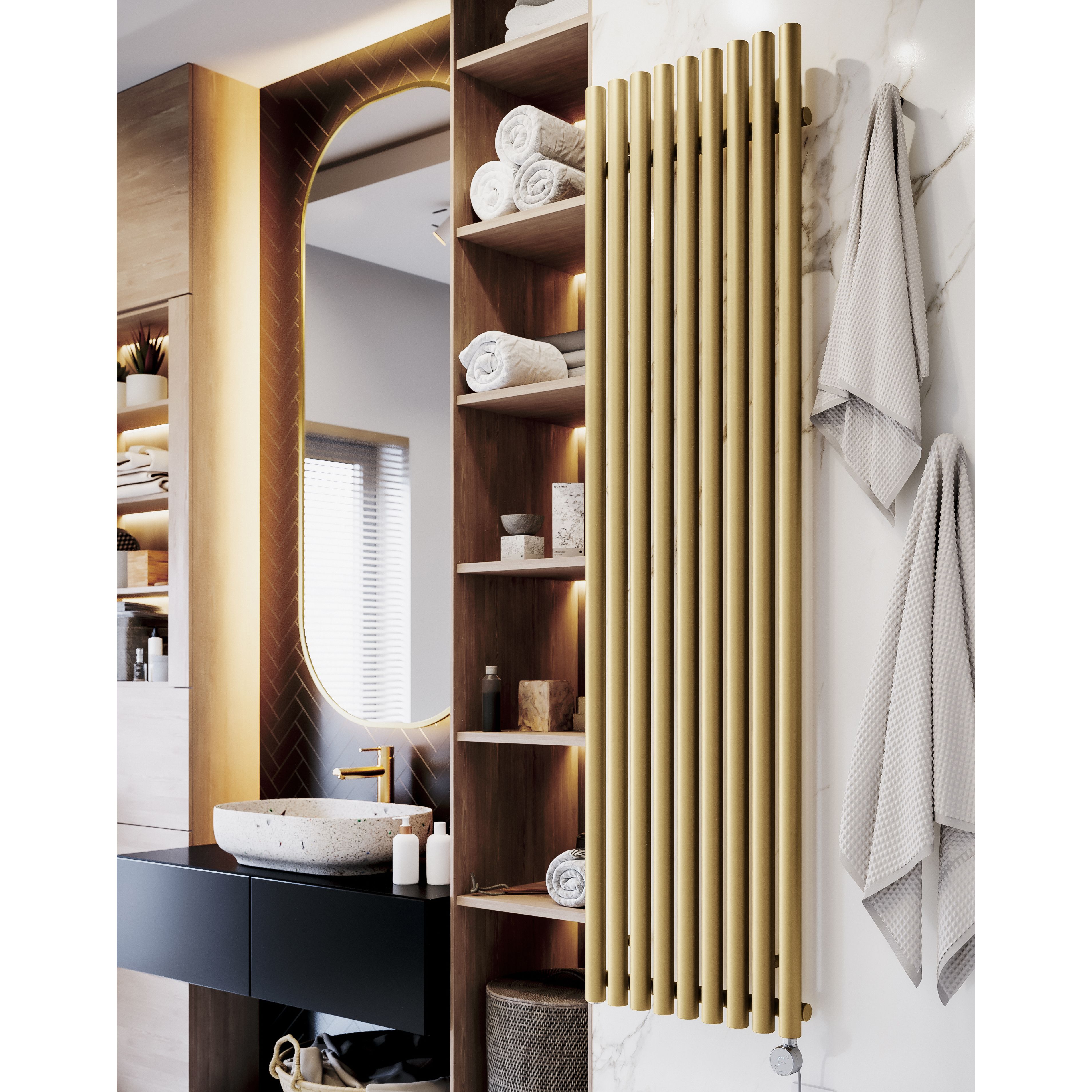 Terma Rolo-room Brass Electric Vertical Designer 3410BTU Radiator, (W ...