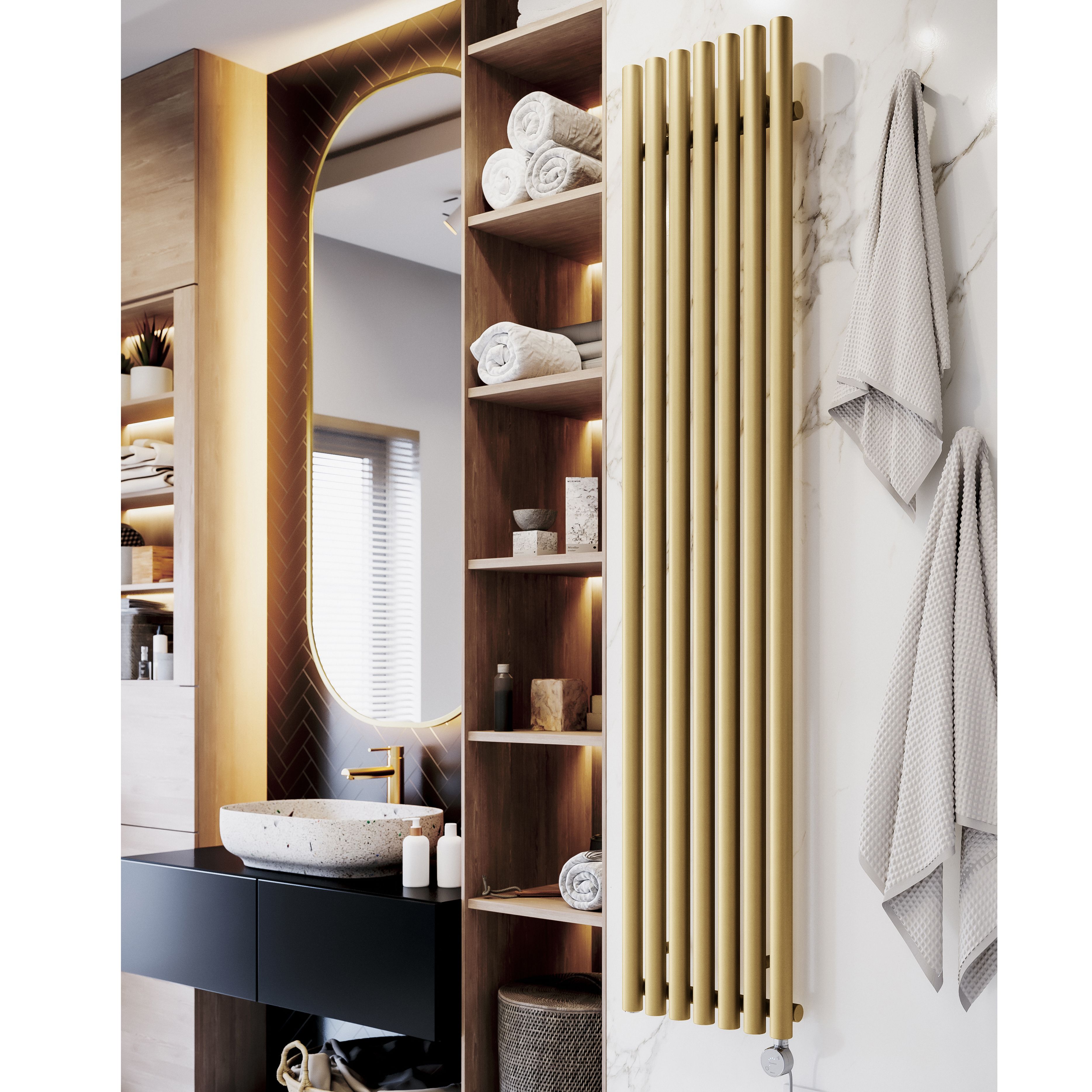 Terma Rolo Room Brass Vertical Electric designer 2728BTU Radiator, (W ...