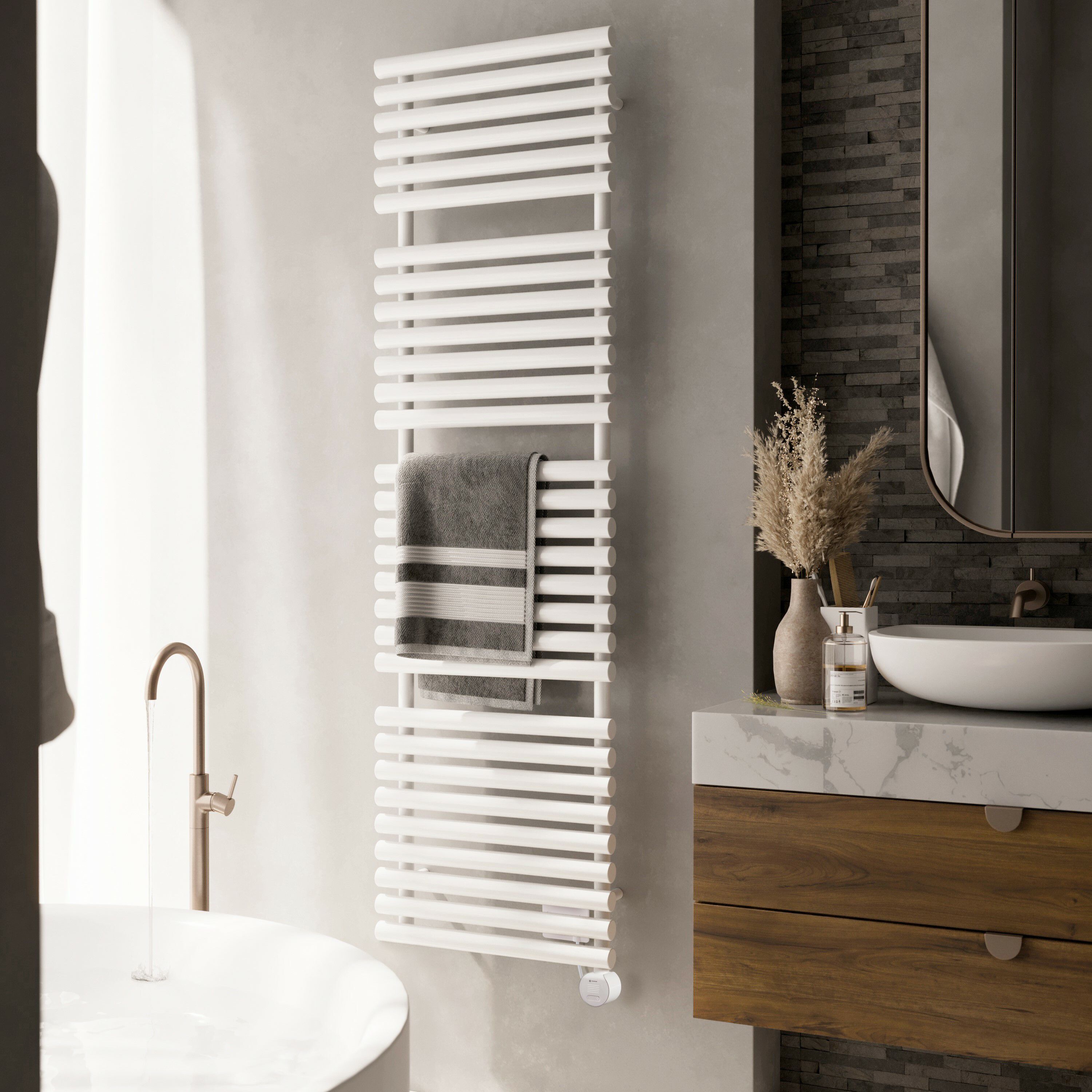 Terma Rolo Satin white Oil-filled Electric towel radiator Heating ...