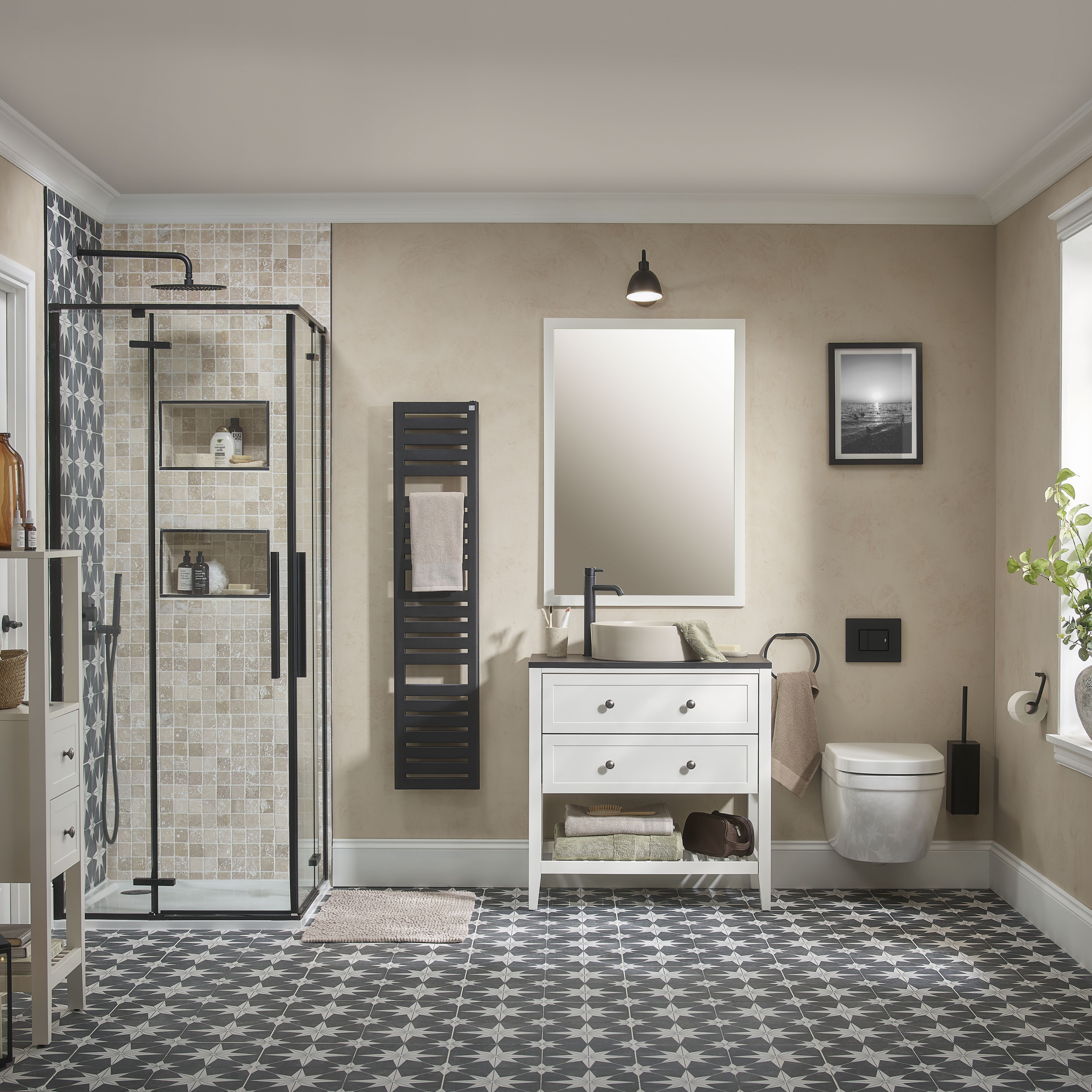 Terma Salisbury Metallic black Towel warmer (W)300mm x (H)1360mm