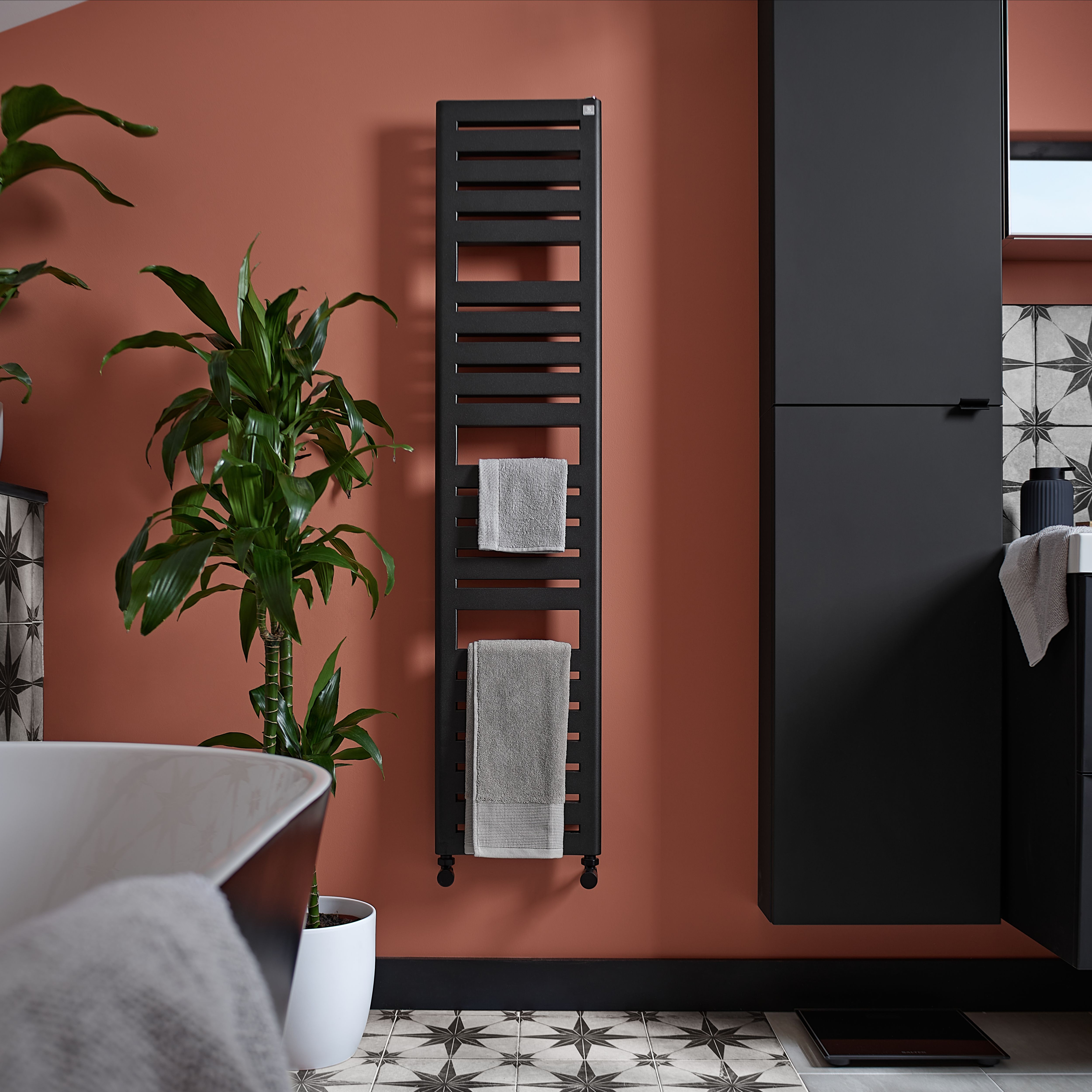 Terma Salisbury Metallic black Towel warmer (W)300mm x (H)1360mm