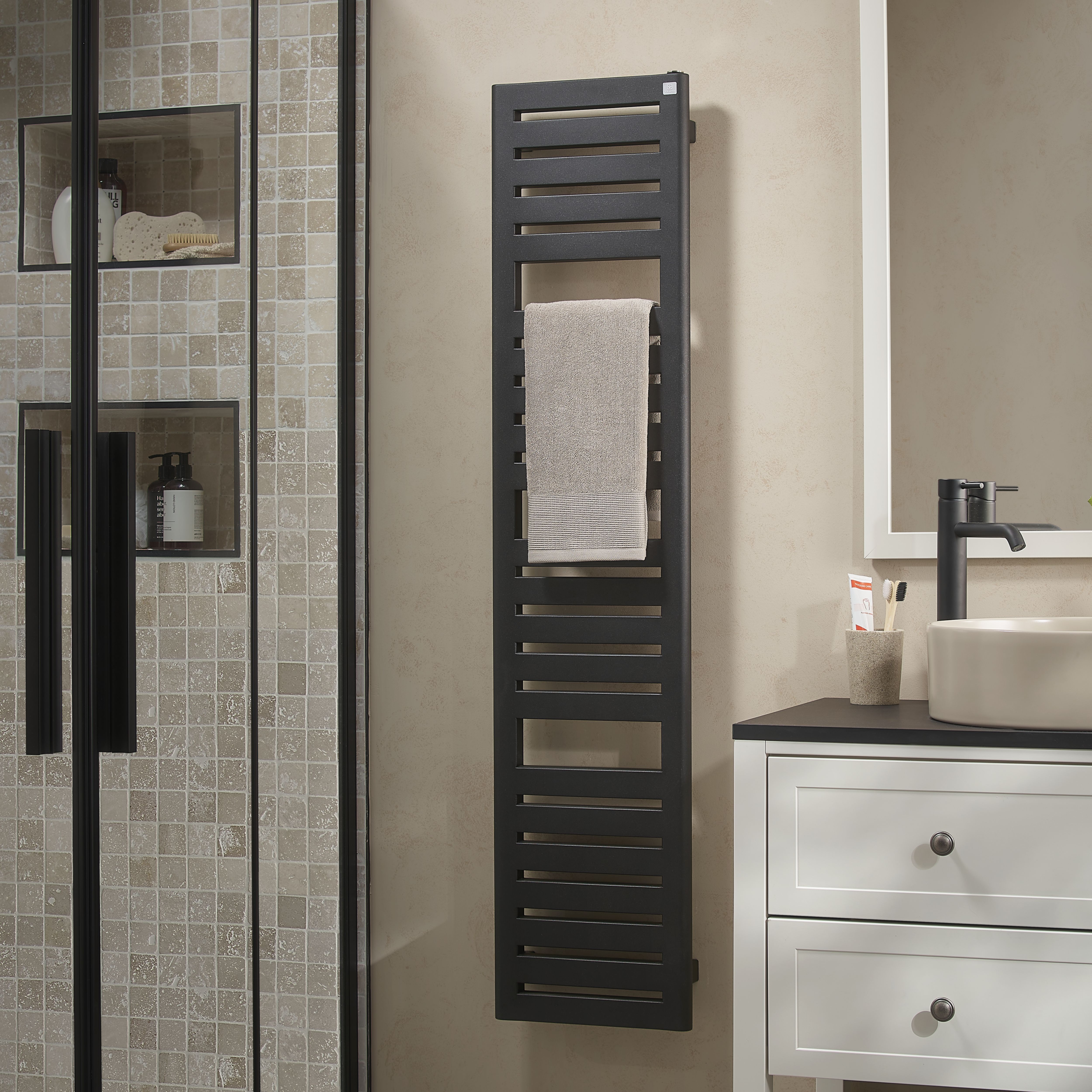 Terma Salisbury Metallic black Towel warmer (W)300mm x (H)1360mm
