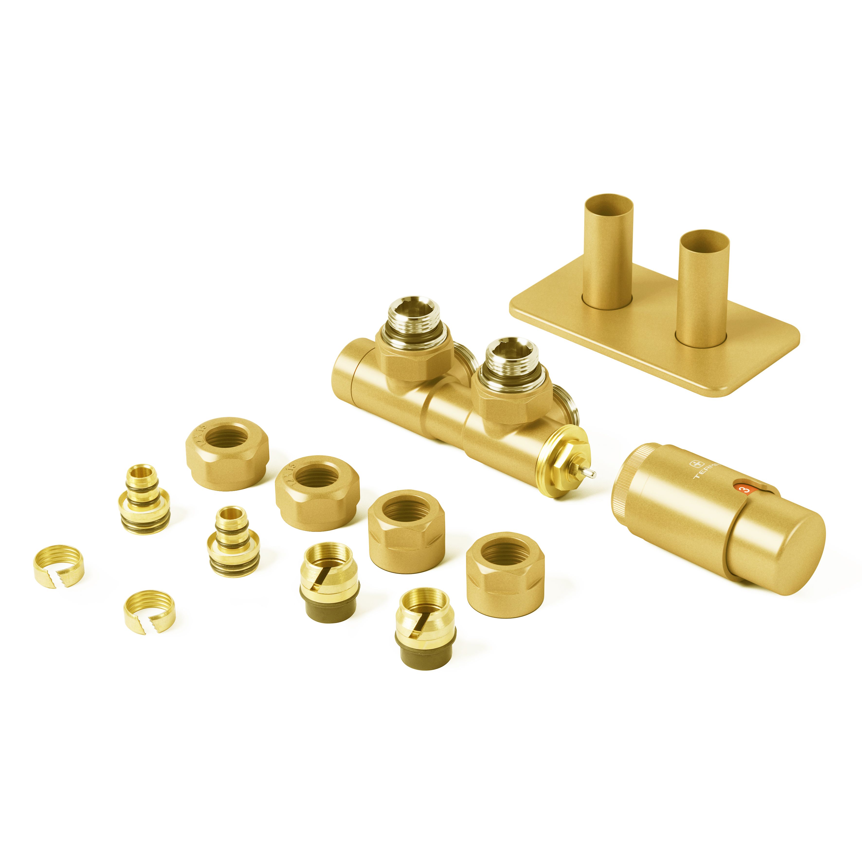 Terma Twins Brass Right sided Angled Radiator valve & lockshield (Dia ...