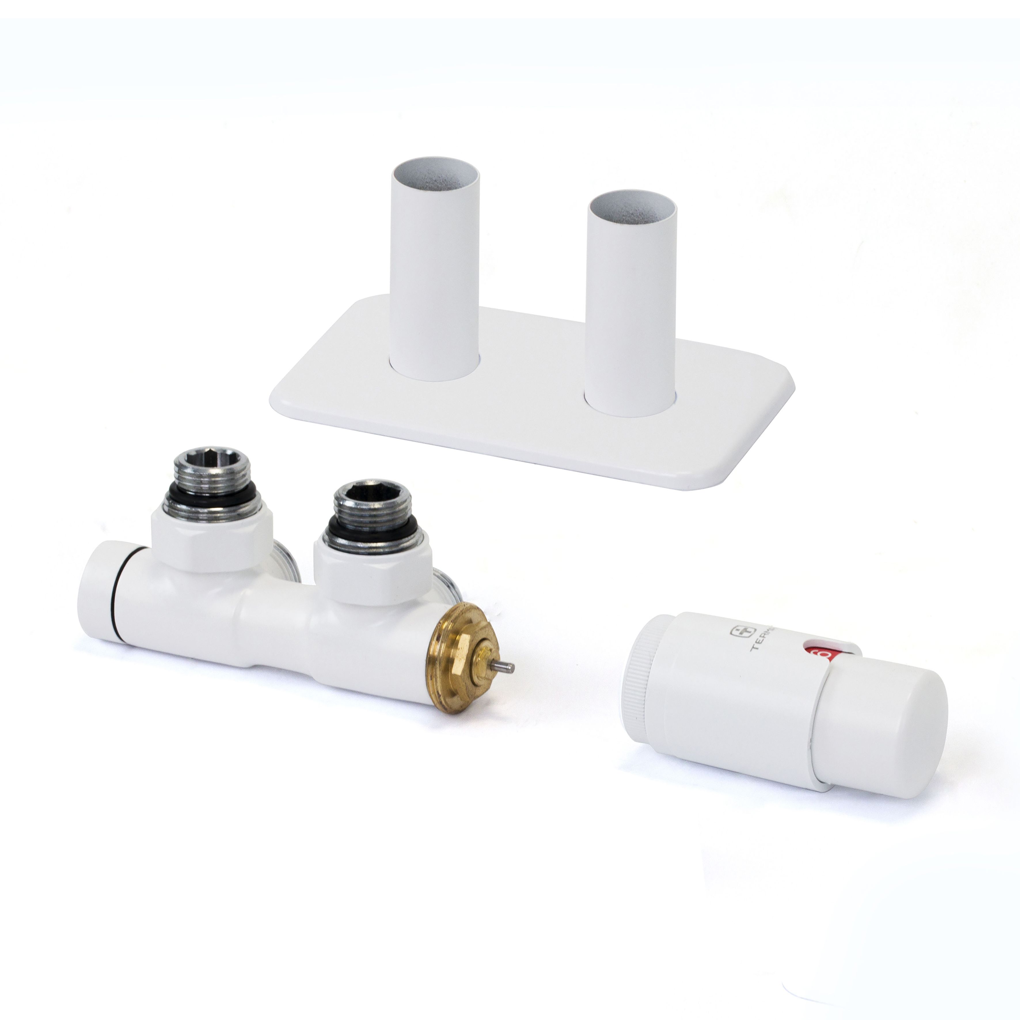 Terma Twins Soft white Right sided Angled Radiator valve & lockshield ...