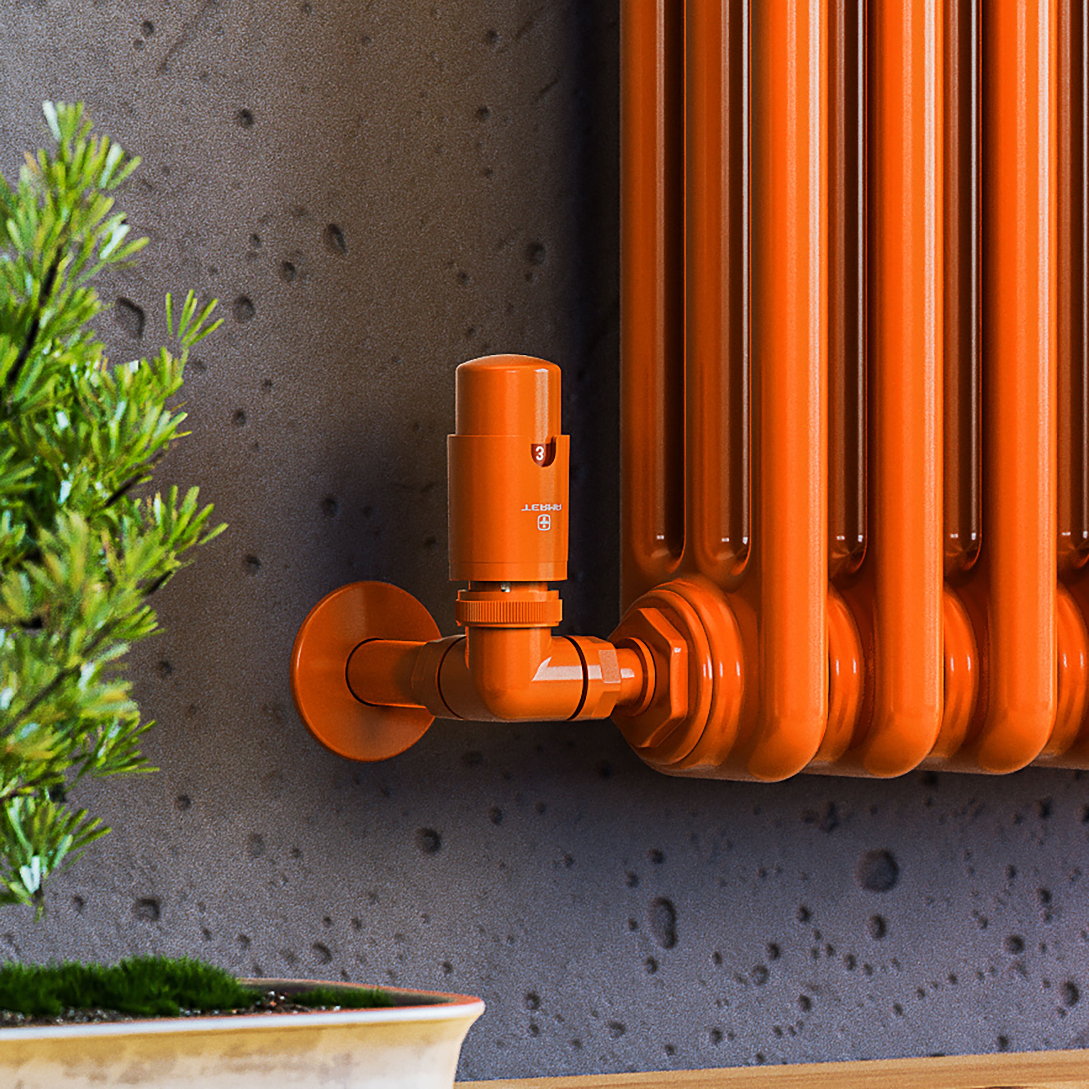 Terma Vision Orange Right sided Corner Radiator valve & lockshield (Dia ...