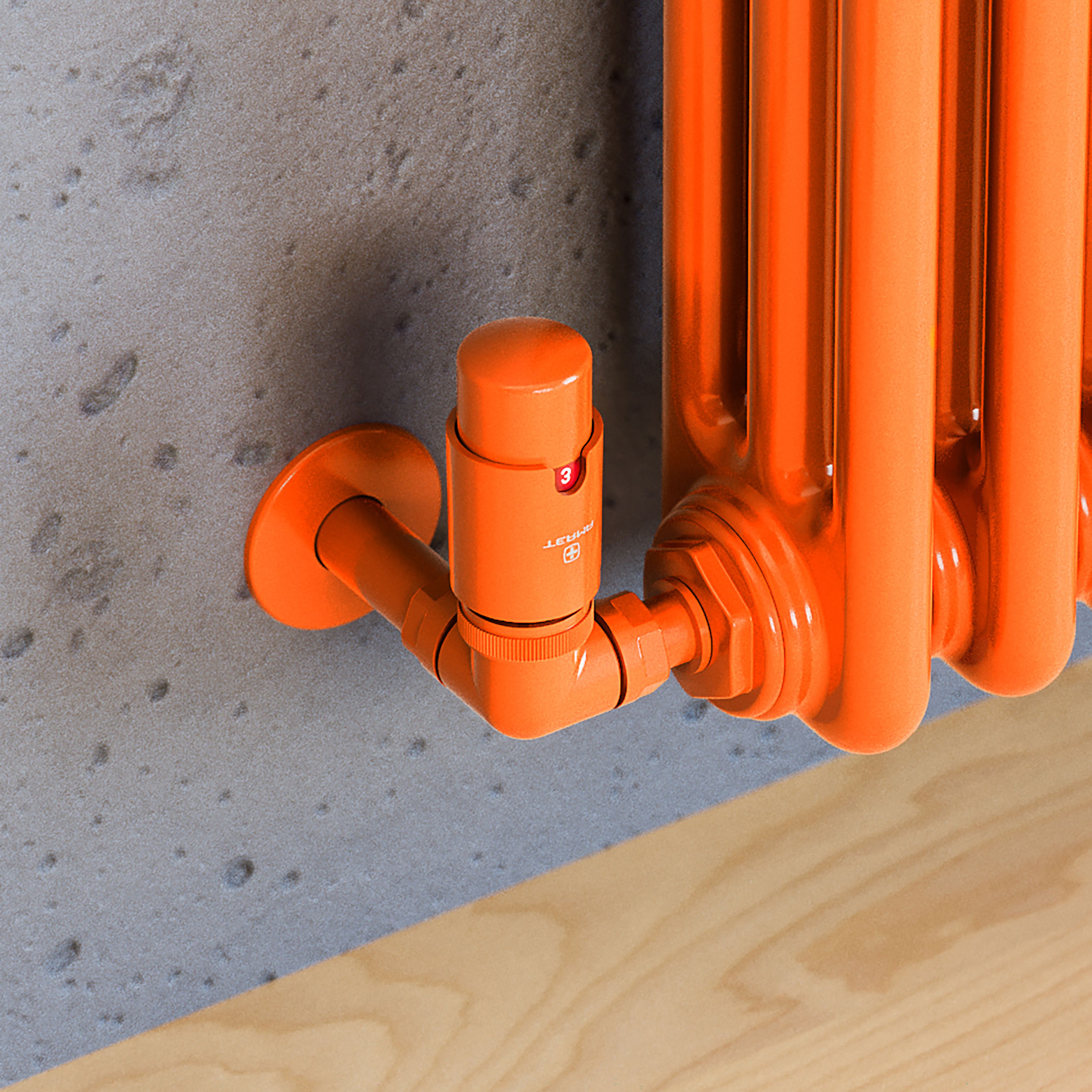 Terma Vision Orange Right sided Corner Radiator valve & lockshield (Dia ...