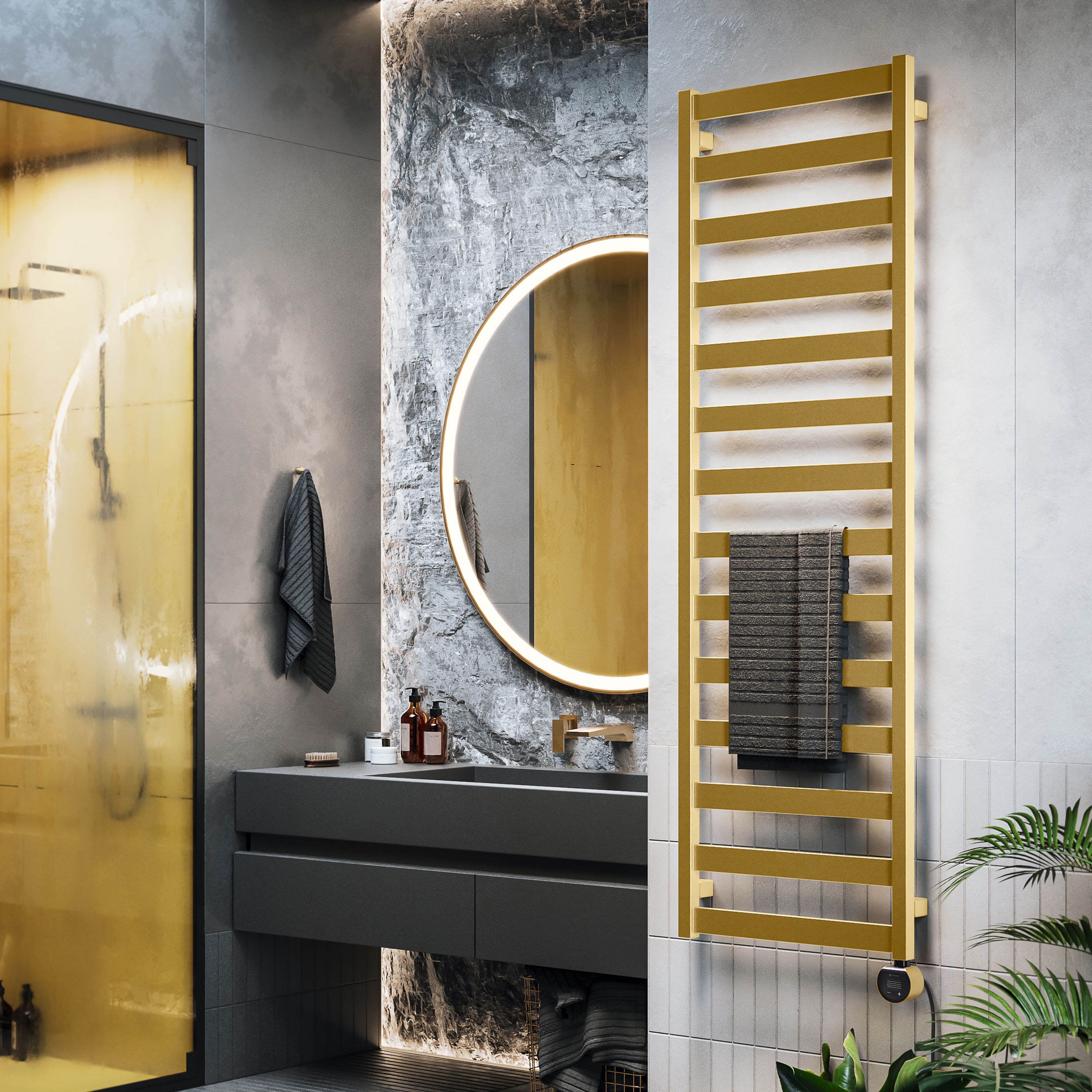 Terma Vivo Matt brass Oil-filled Electric towel radiator Heating ...