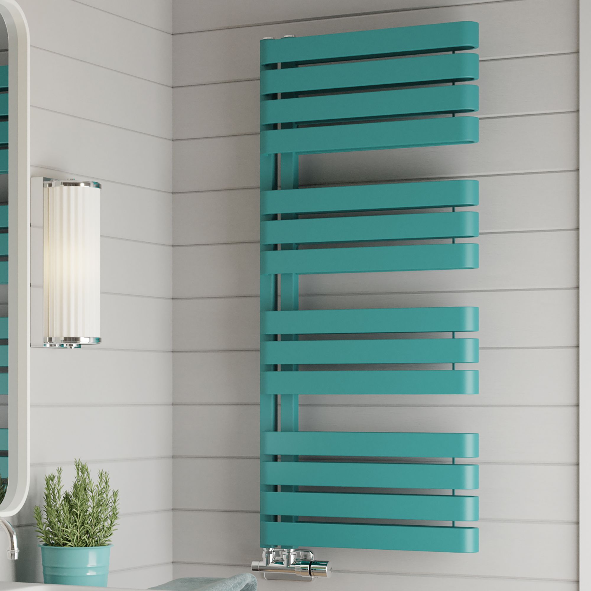 Terma Warp S T-Rail Teal Electric & gas Flat Towel warmer (W)500mm x (H ...