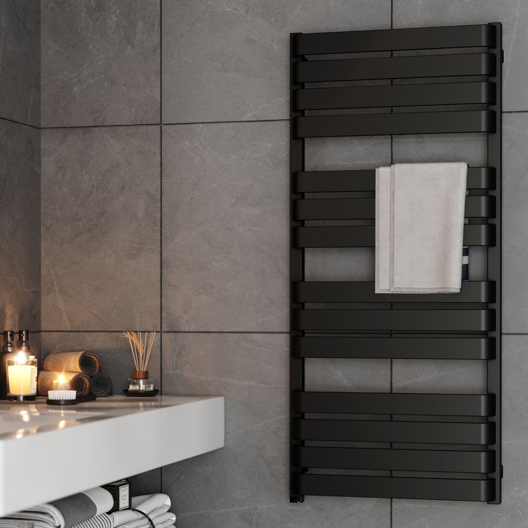Terma Warp T One Black Electric Flat Towel warmer (W)500mm x (H)1110mm