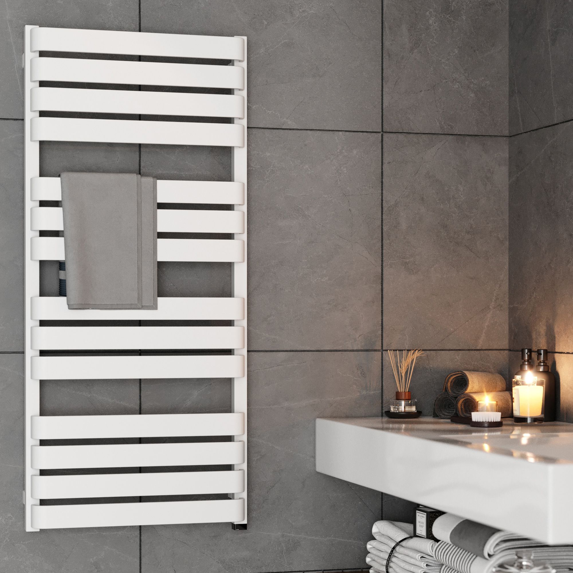 Terma Warp T One White Electric Flat Towel warmer (W)500mm x (H)1110mm