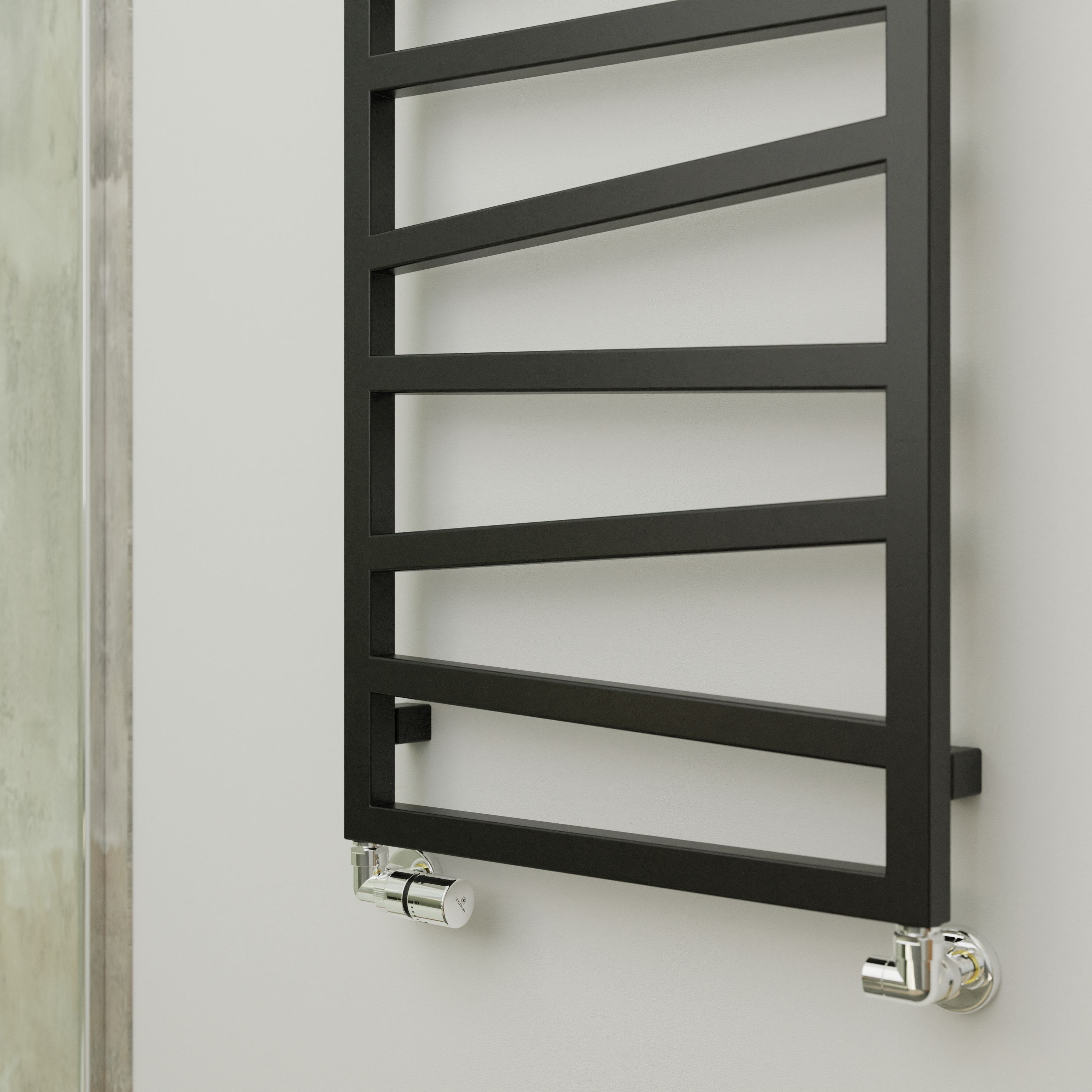 Terma Zig-Zag Black Electric & gas Flat Towel warmer (W)500mm x (H)1070mm