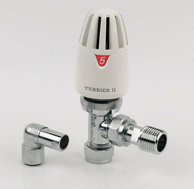 Terrier Chrome-plated Angled Thermostatic Radiator valve | DIY at B&Q