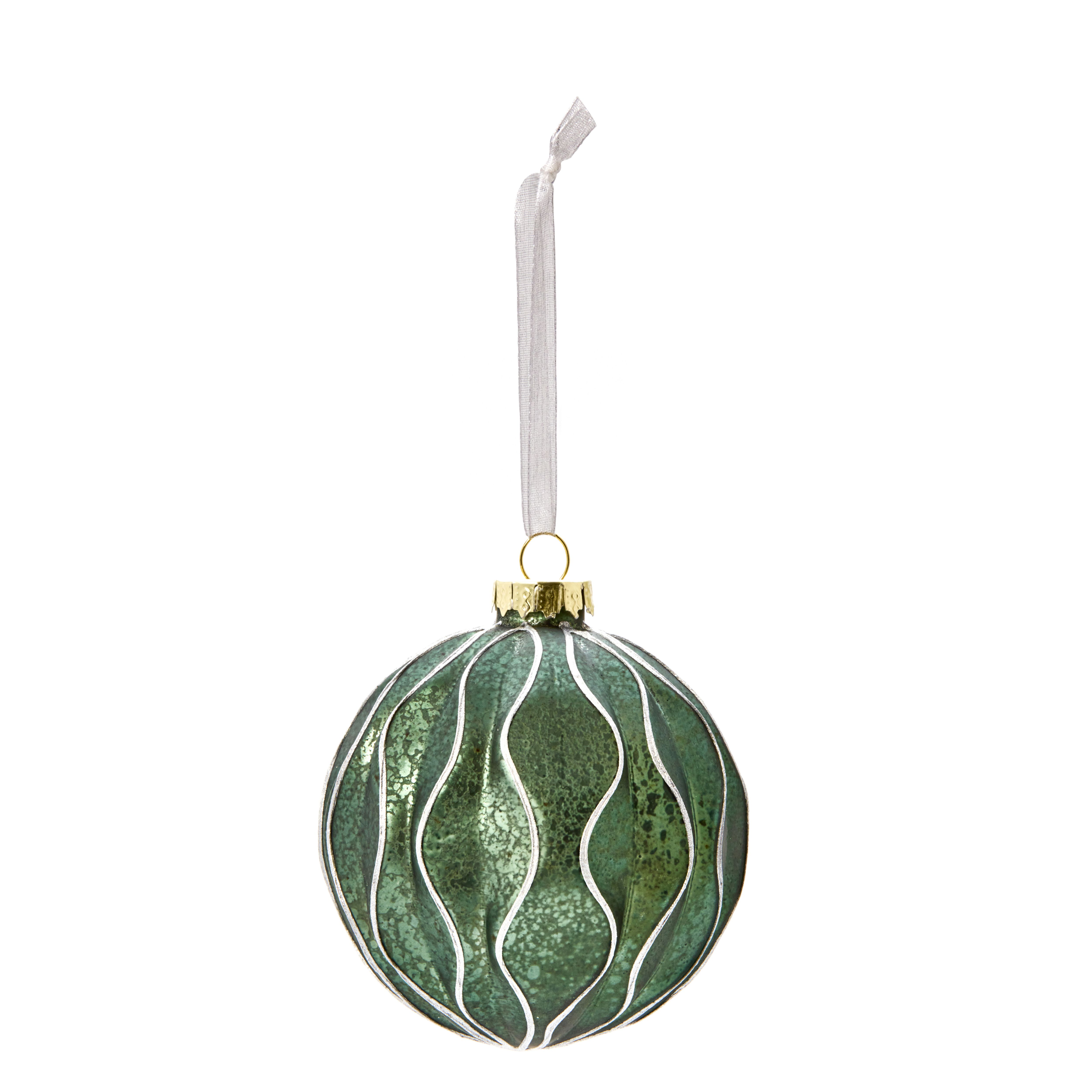 Textured Glass Bauble (D) 80mm - Dark green