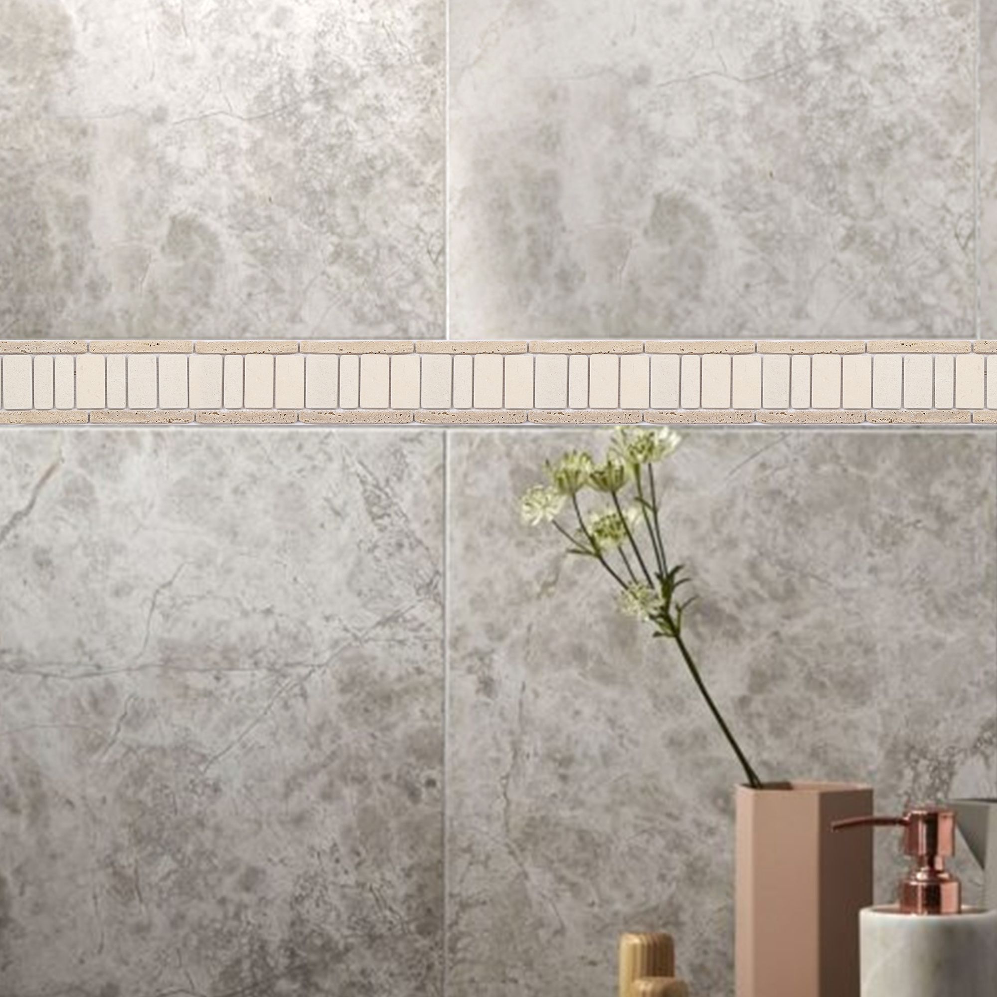Thala Beige Natural stone Border tile, (L)305mm (W)80mm