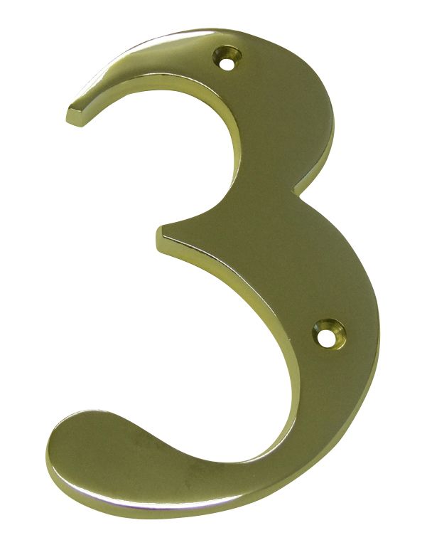 The House Nameplate Company Polished Brass House number 3, (H)150mm (W ...