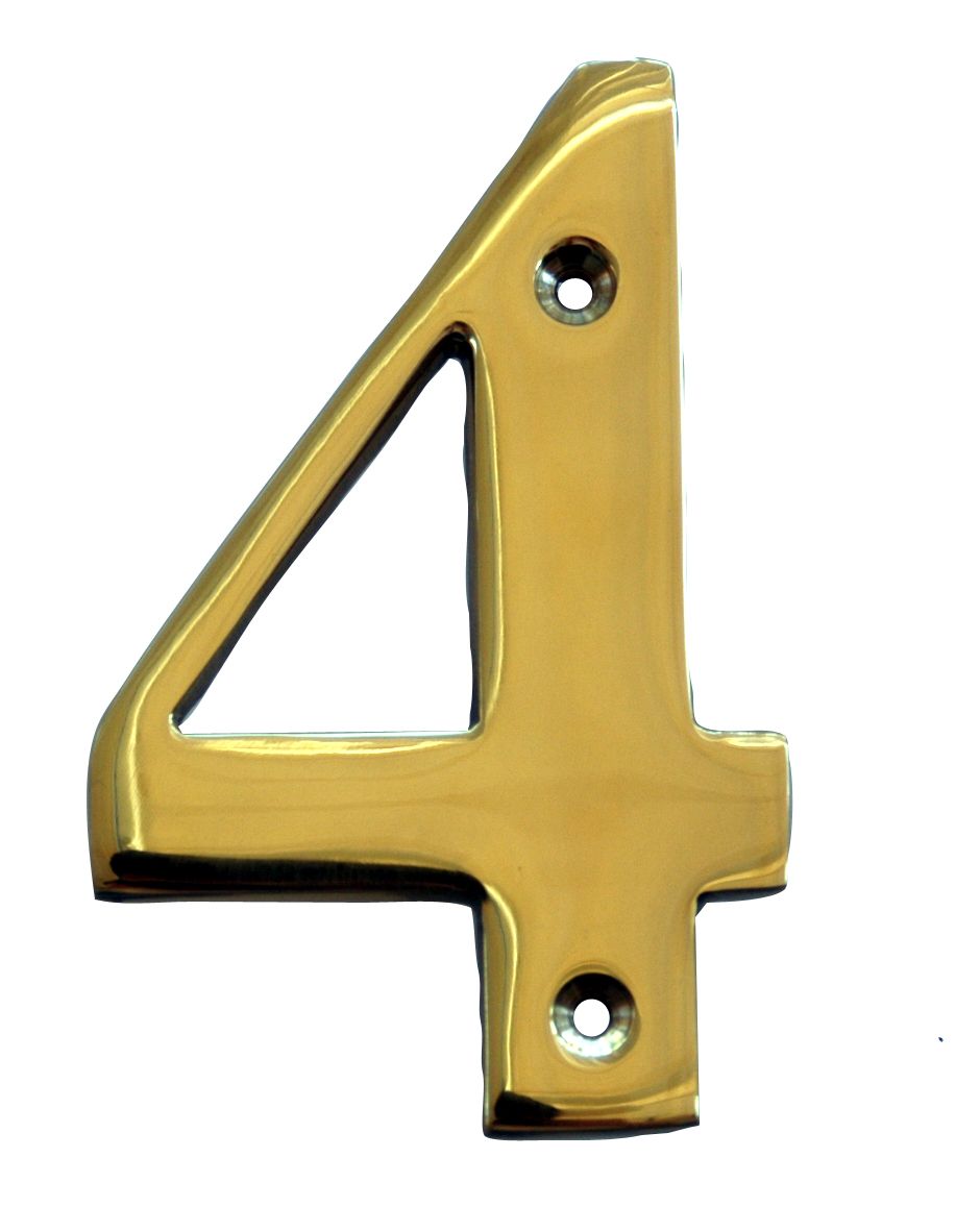 The House Nameplate Company Polished Brass House number 4, (H)100mm (W)65mm