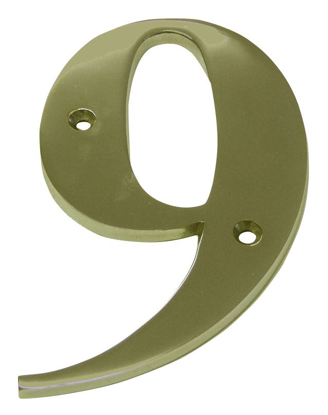 The House Nameplate Company Polished Brass House number 9, (H)150mm (W ...