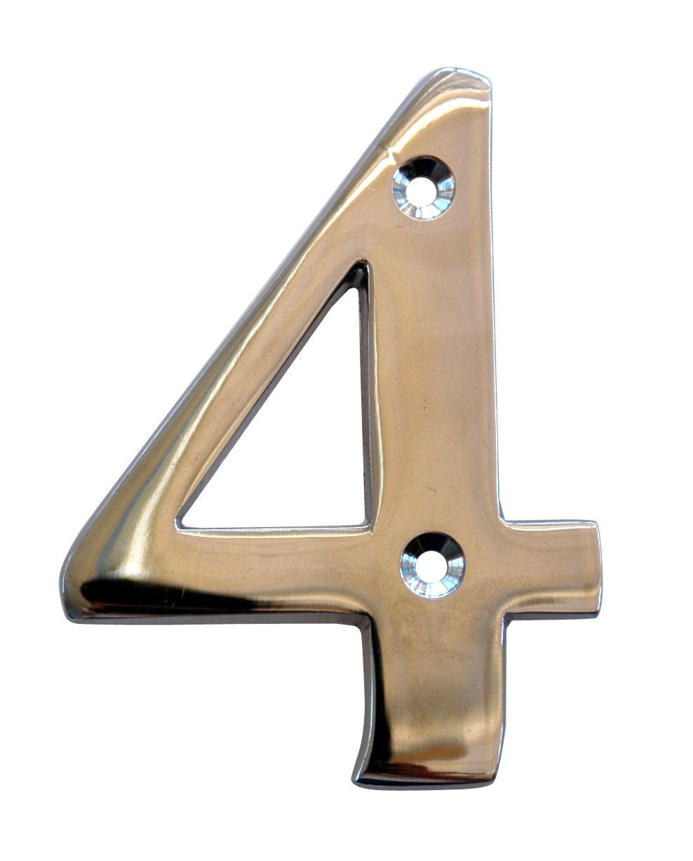 The House Nameplate Company Polished Chrome effect Metal House number 4 ...