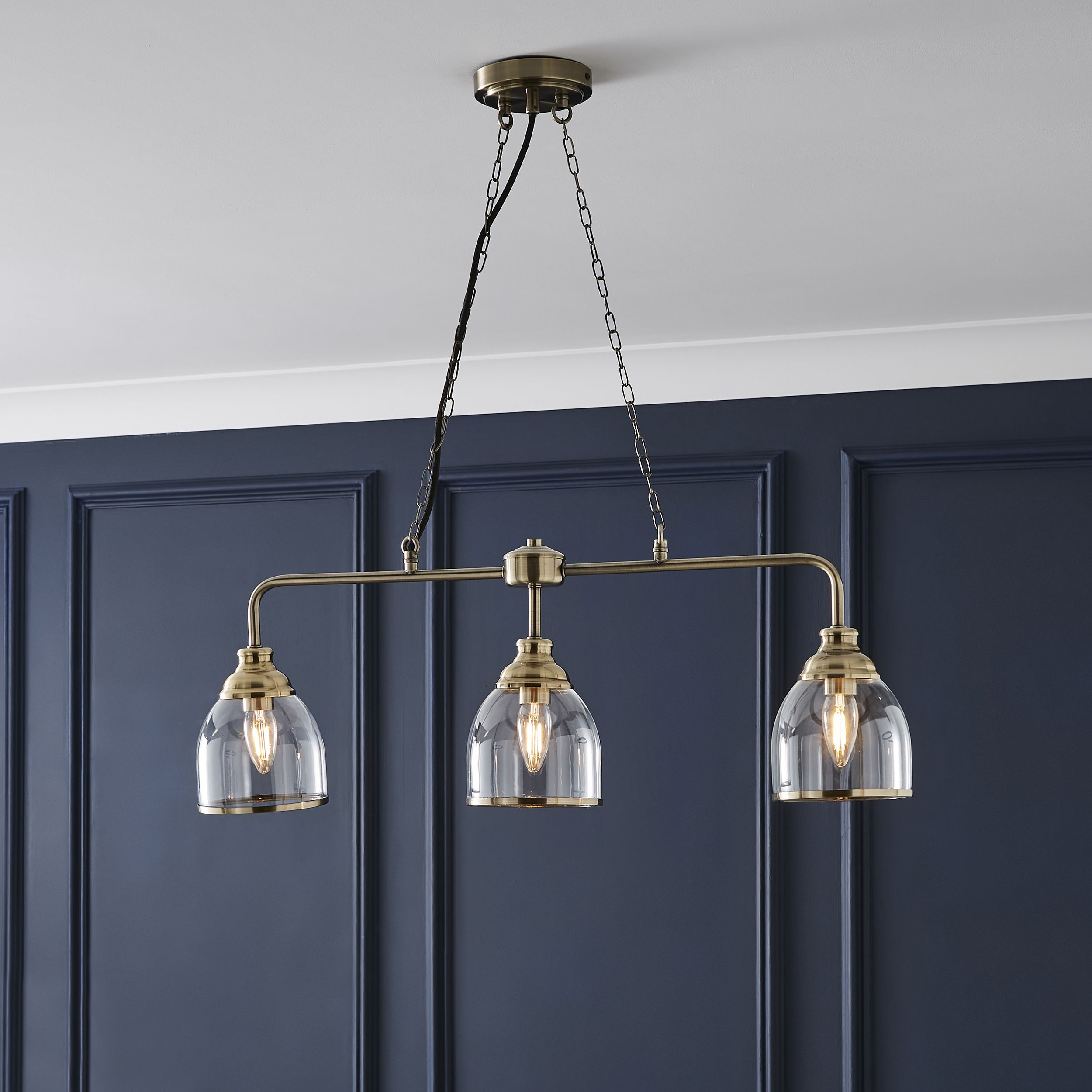 The Lighting Edit Catio Satin Antique brass effect 3 Lamp LED Pendant ...
