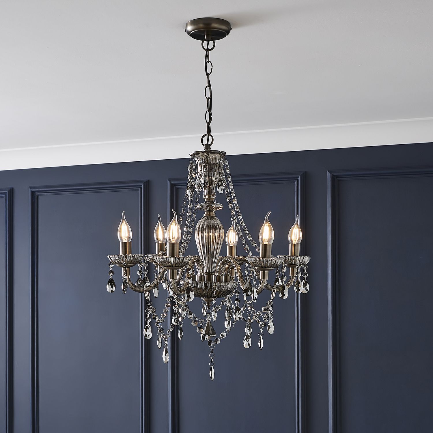 The Lighting Edit Mia Matt Pewter effect 6 Lamp LED Pendant ceiling ...