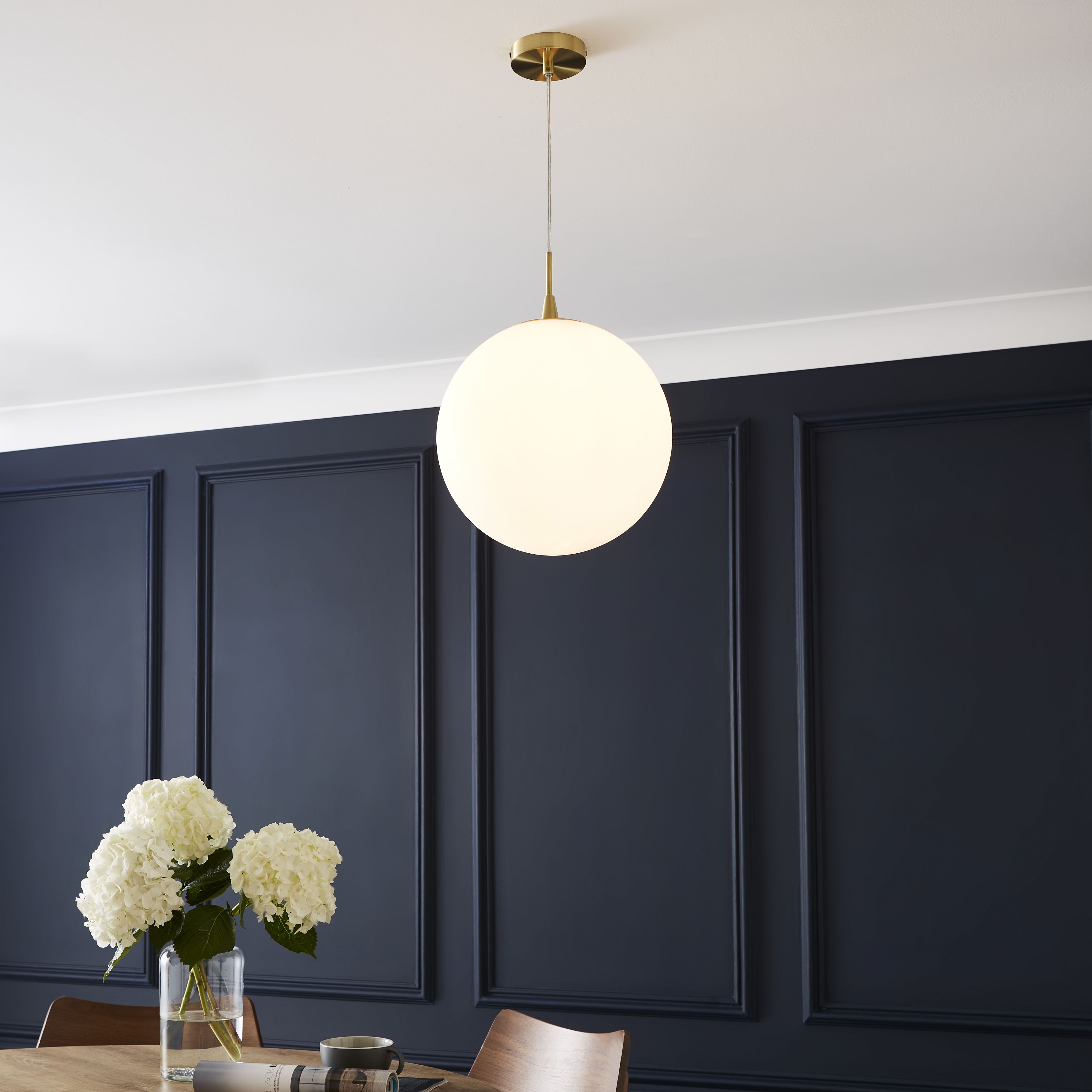 The Lighting Edit Opal Ball Gloss Brass effect LED Pendant ceiling ...