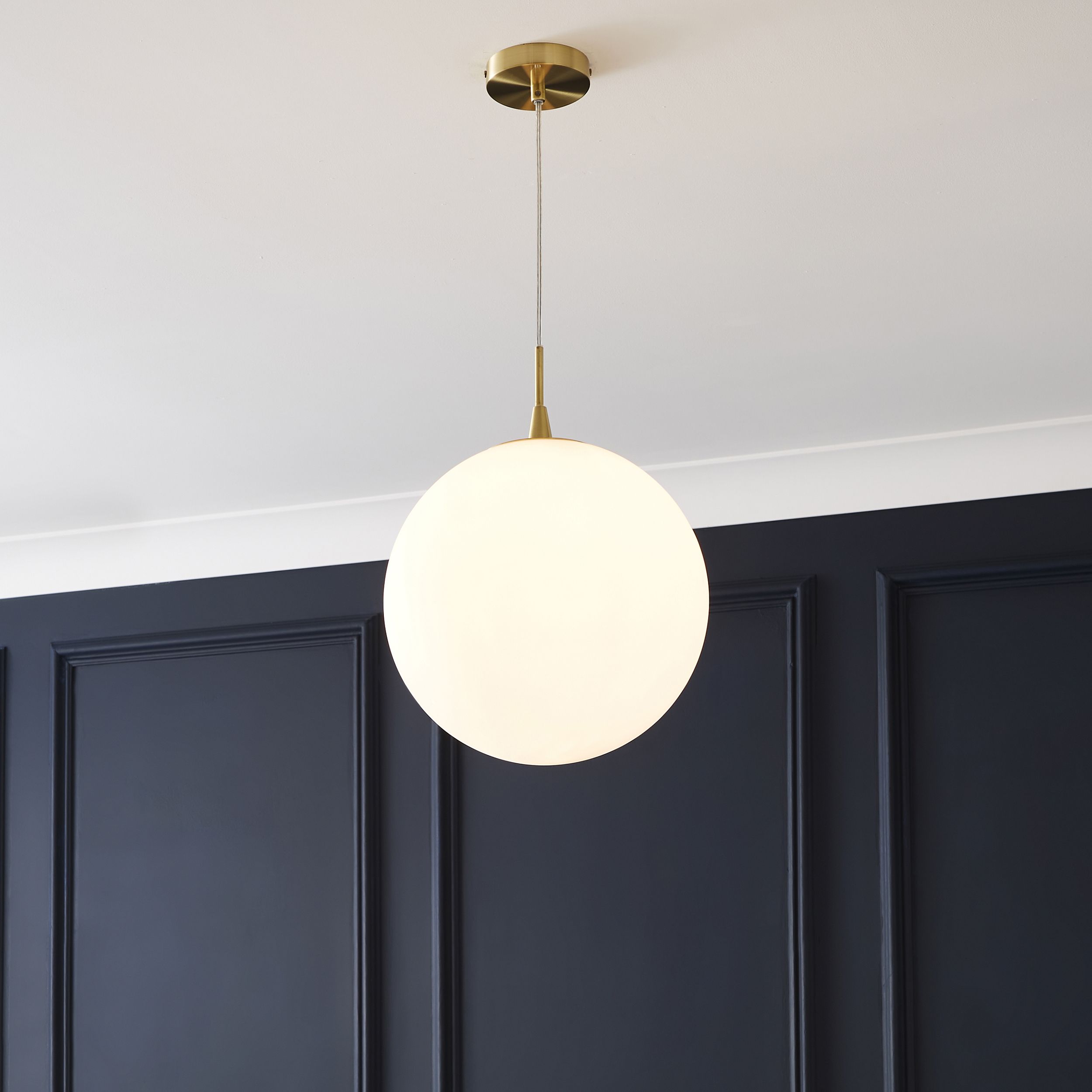 The Lighting Edit Opal Ball Gloss Brass effect LED Pendant ceiling ...