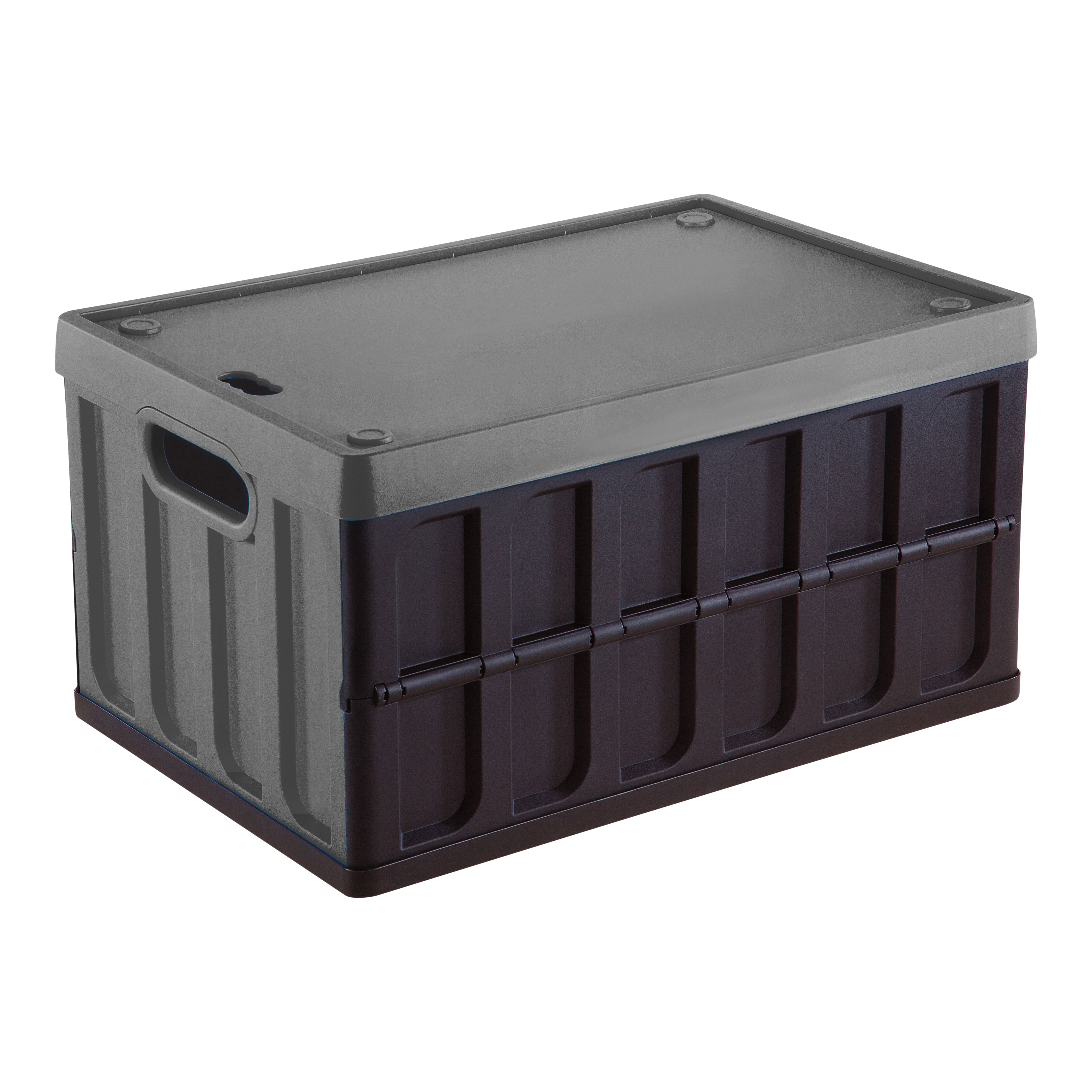 Tilian Heavy duty Grey 46L Stackable Foldable Storage crate with Lid | DIY at B&Q