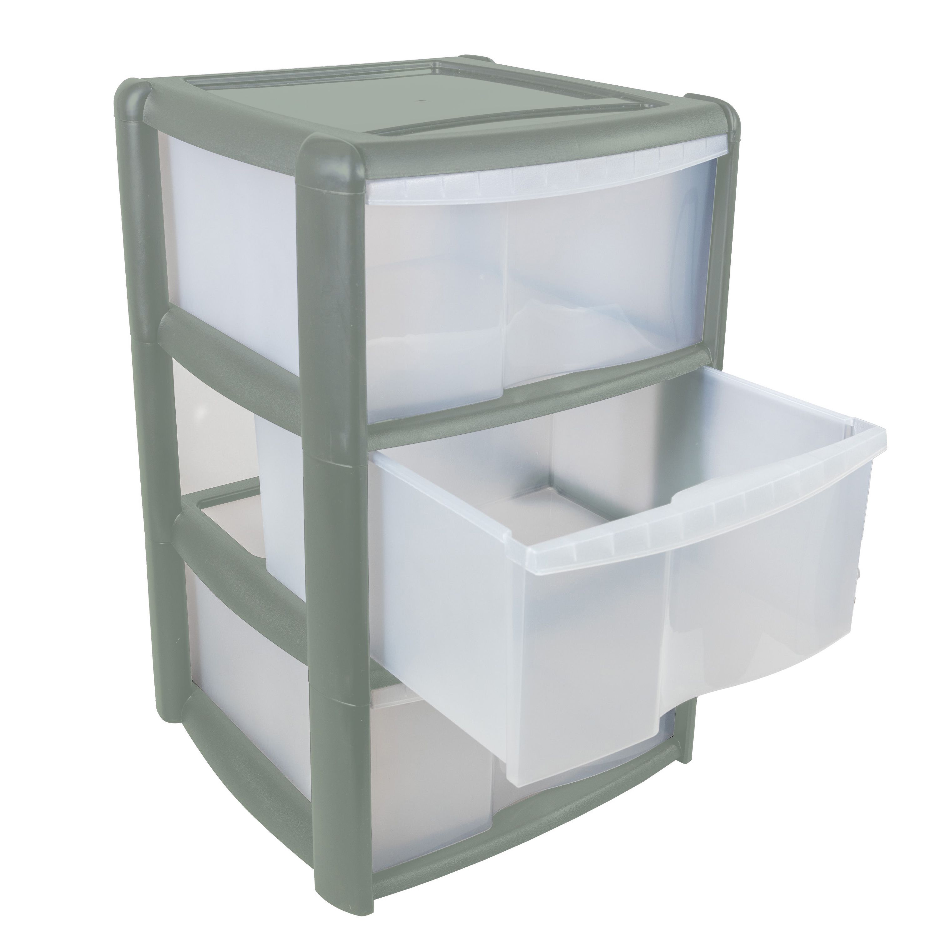 Tontarelli Bambu Sage Frame Clear Drawers 60L Plastic 3 drawer Tower ...