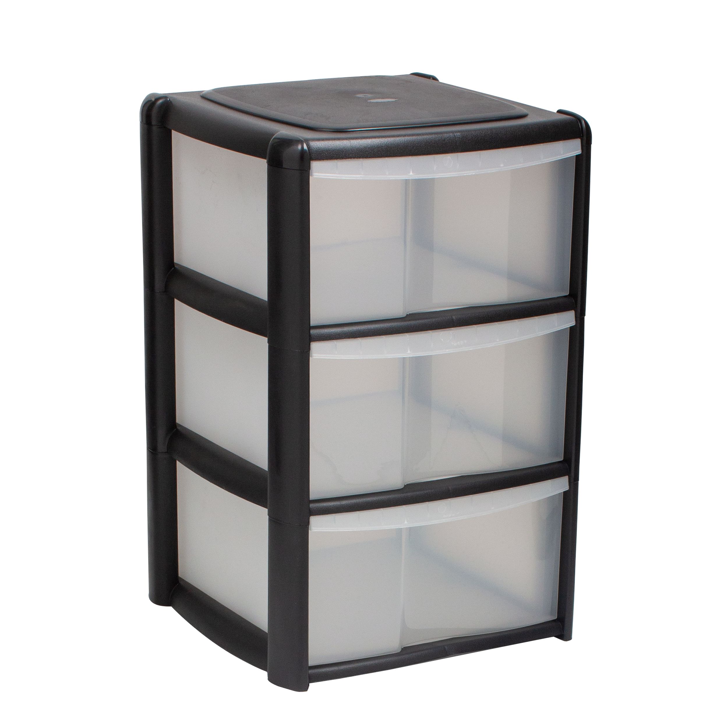 Tontarelli Clear & Black 60L Plastic 3 drawer Tower unit (W) 38.5cm x ...