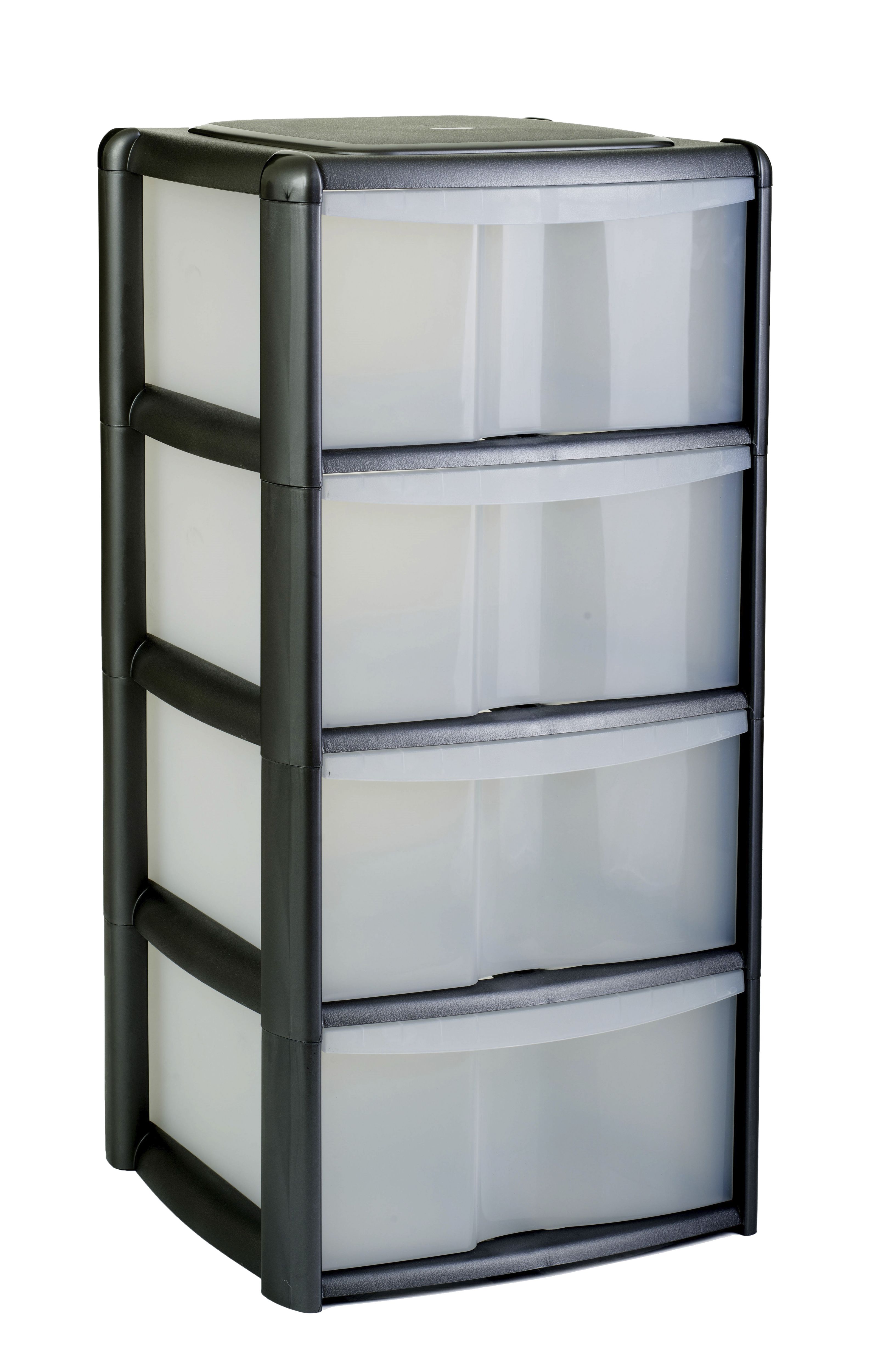 Tontarelli Clear & Black 80L Plastic 4 drawer Tower unit (W) 38.5cm x ...
